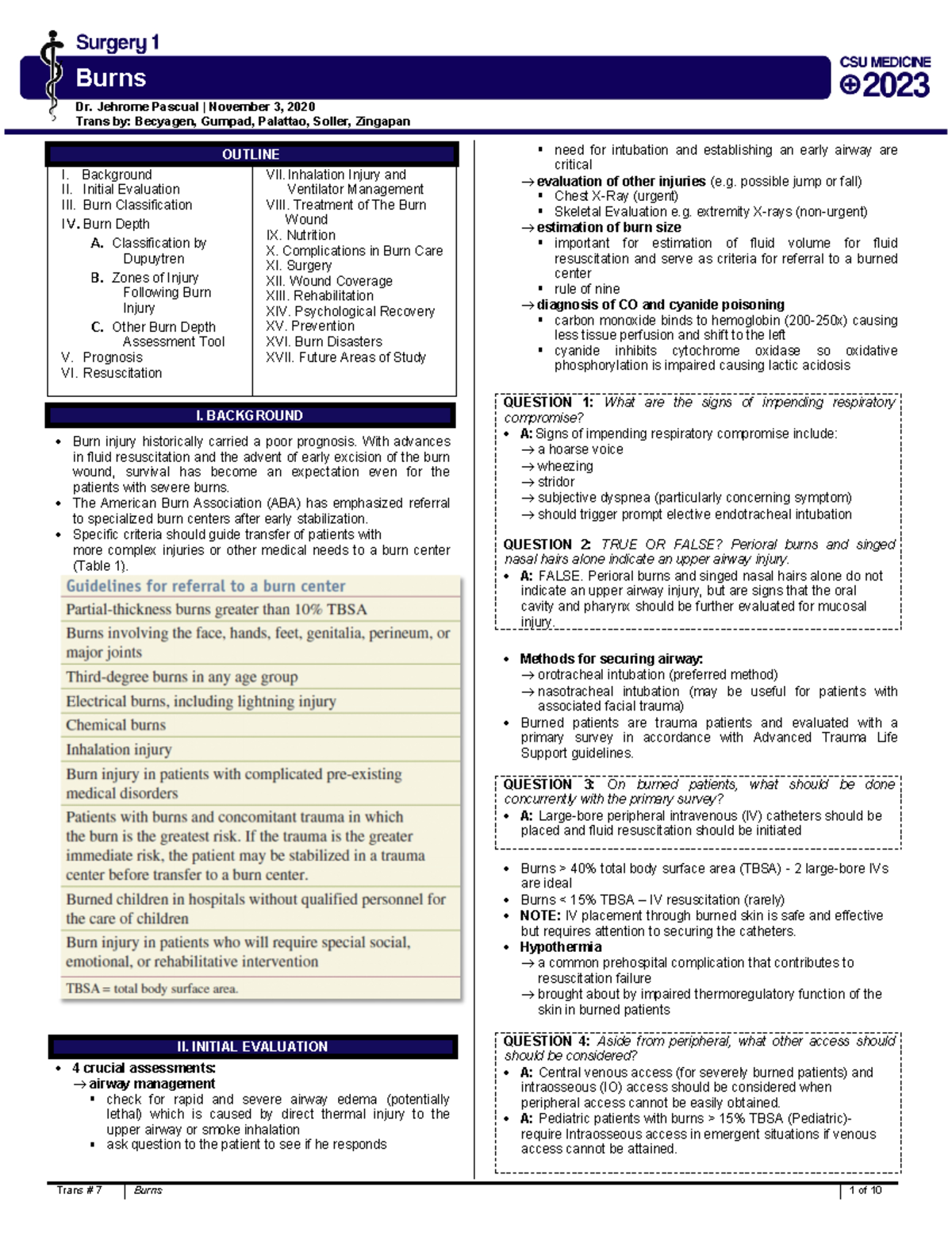 2023.Surgery - Notes and Modules - / OUTLINE I. Background II. Initial ...