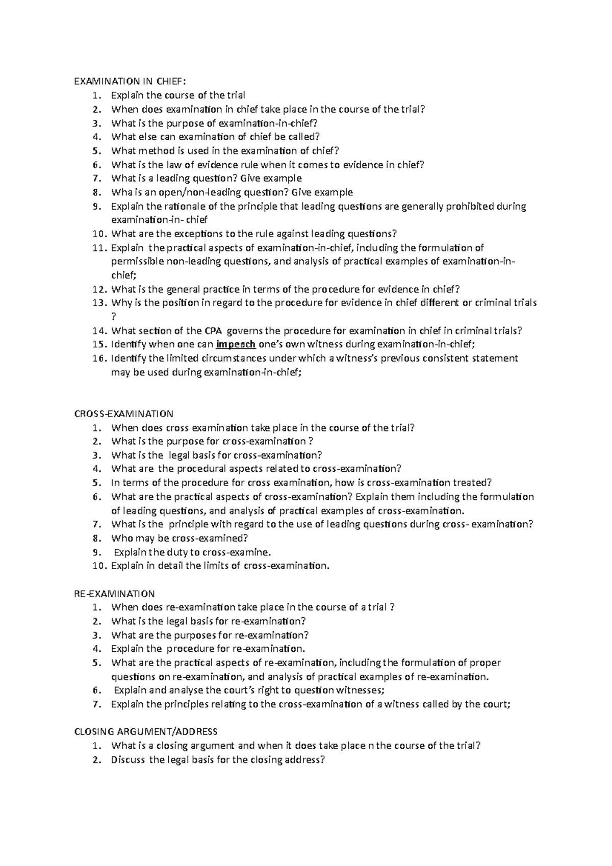 BWR Study Questions - EXAMINATION IN CHIEF: Explain the course of the ...