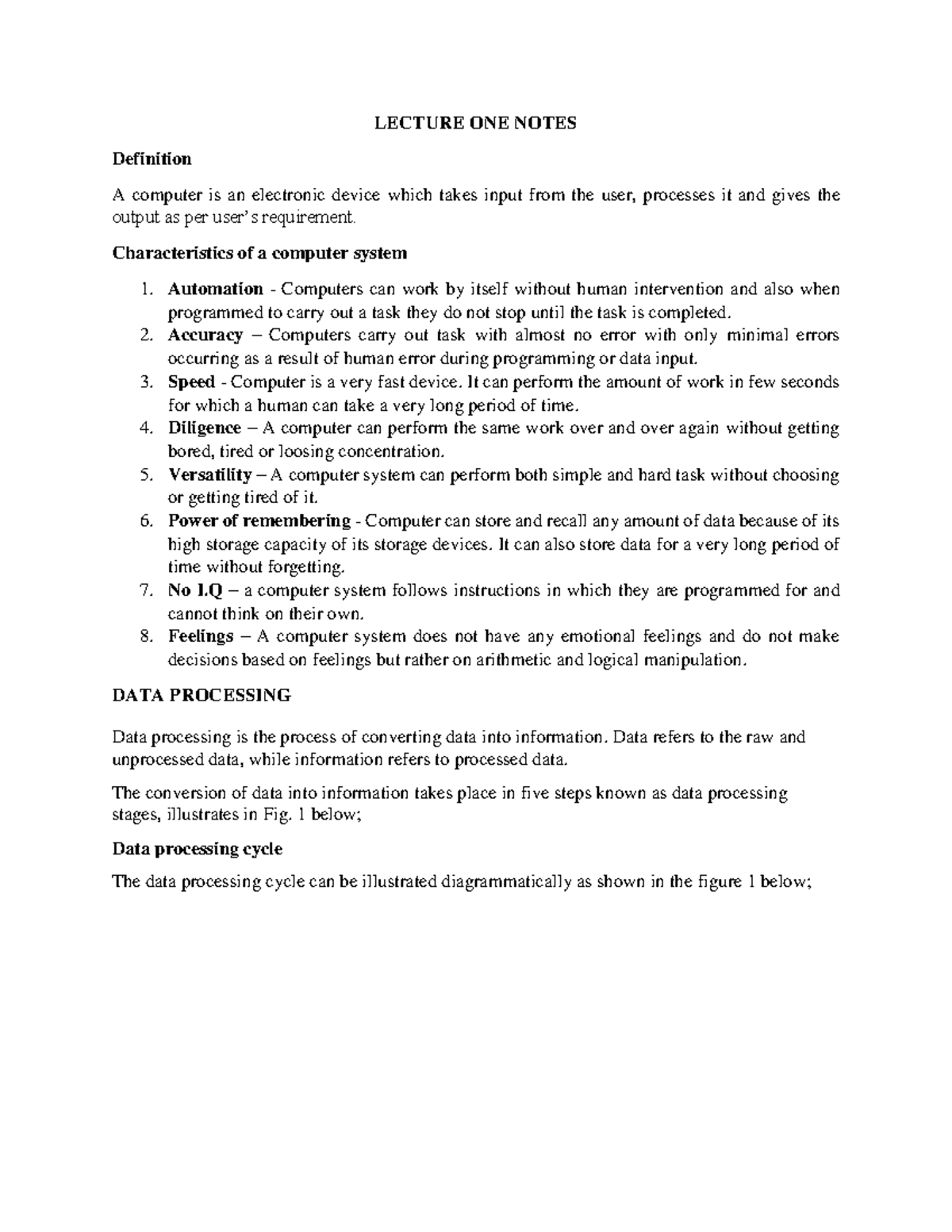 Lecture ONE Notes - Computers and There appplication - LECTURE ONE ...