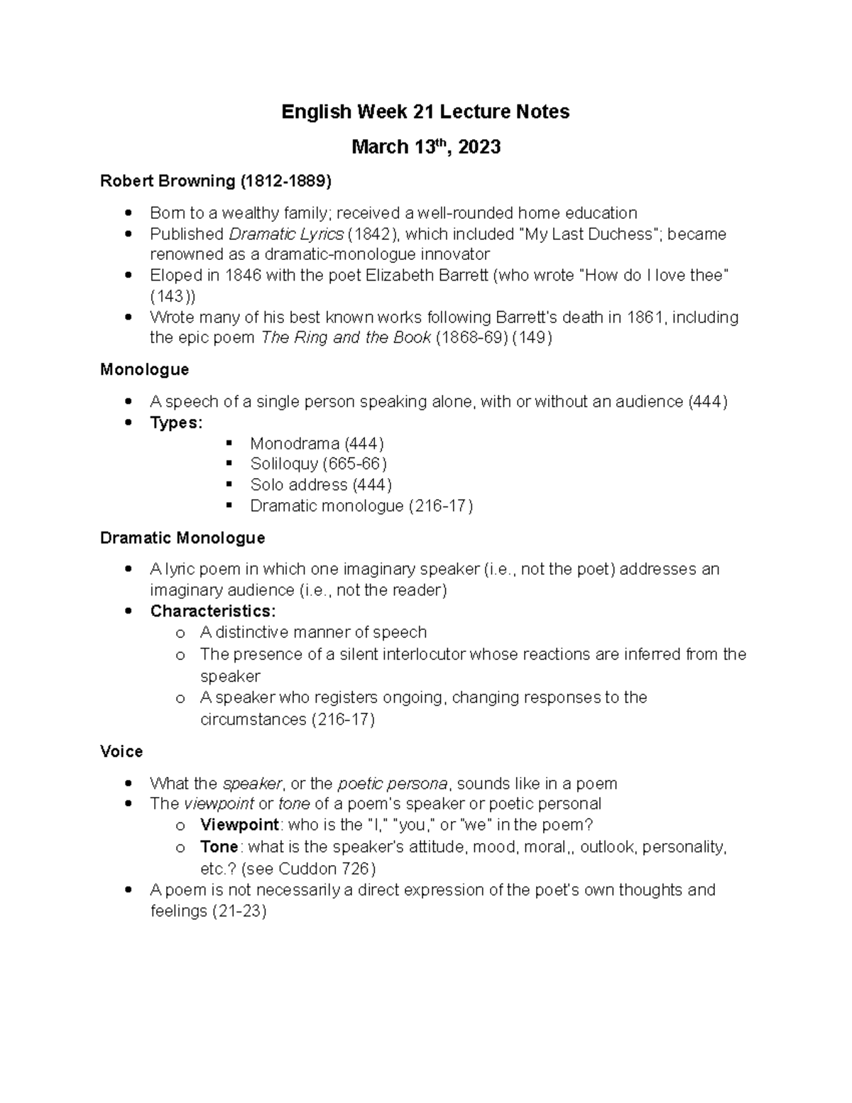 English Week 21 Lecture Notes - English Week 21 Lecture Notes March ...