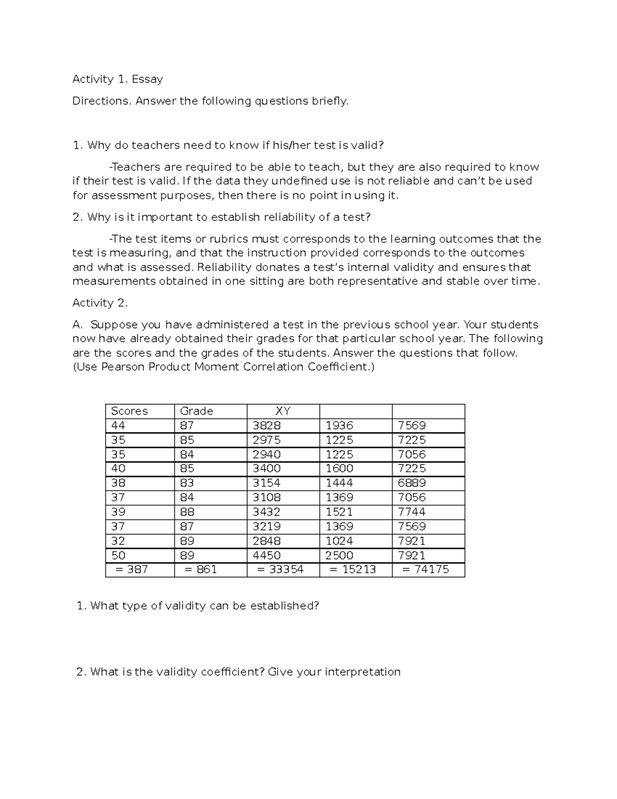 Week 11 - Here are some assessment activities and notes. - Activity 1 ...