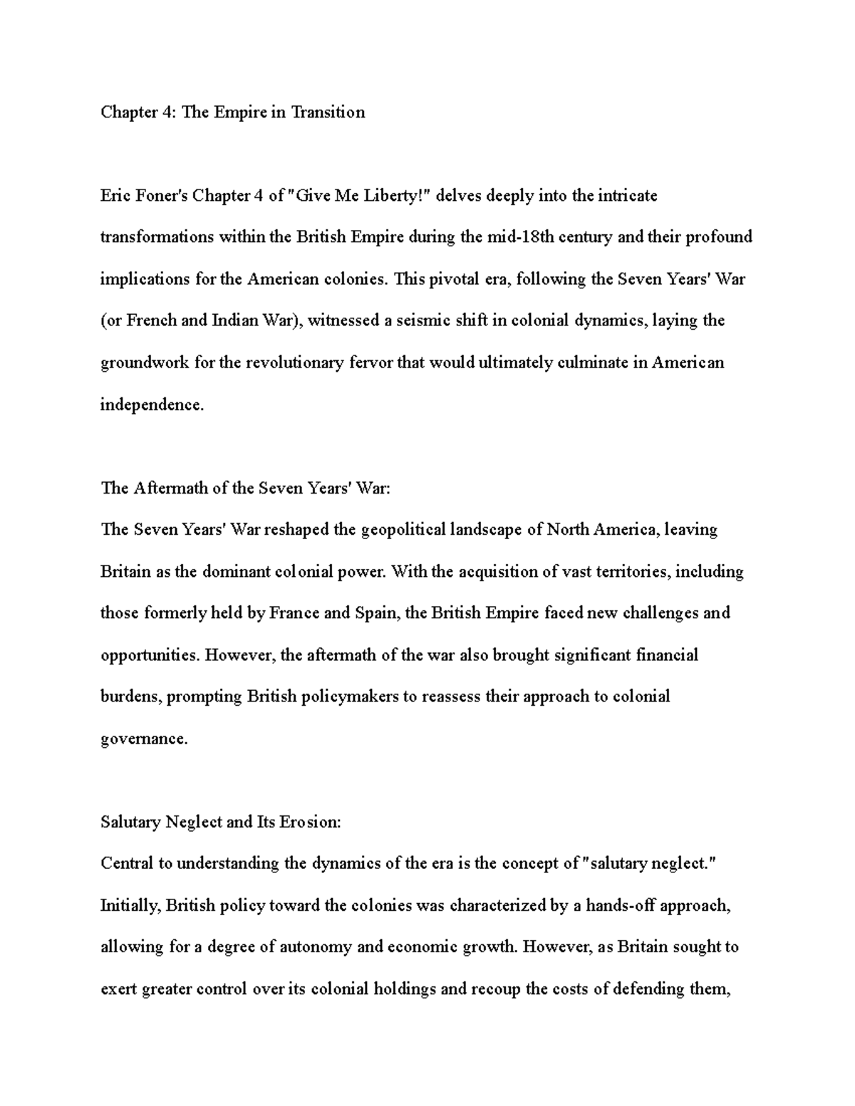 Chapter 4 - Summary Give Me Liberty!: an American History - Chapter 4 ...