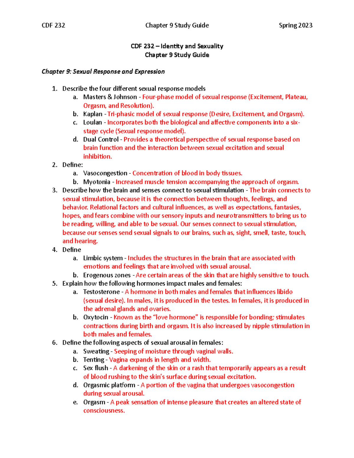 Chapter 9 Study Guide - CDF 232 Chapter 9 Study Guide Spring 2023 CDF ...