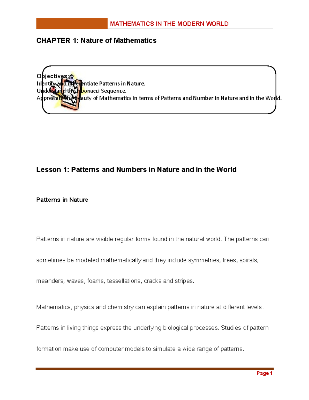 Chapter 1- Nature of Mathematics - MODULE MATHEMATICS IN THE MODERN ...