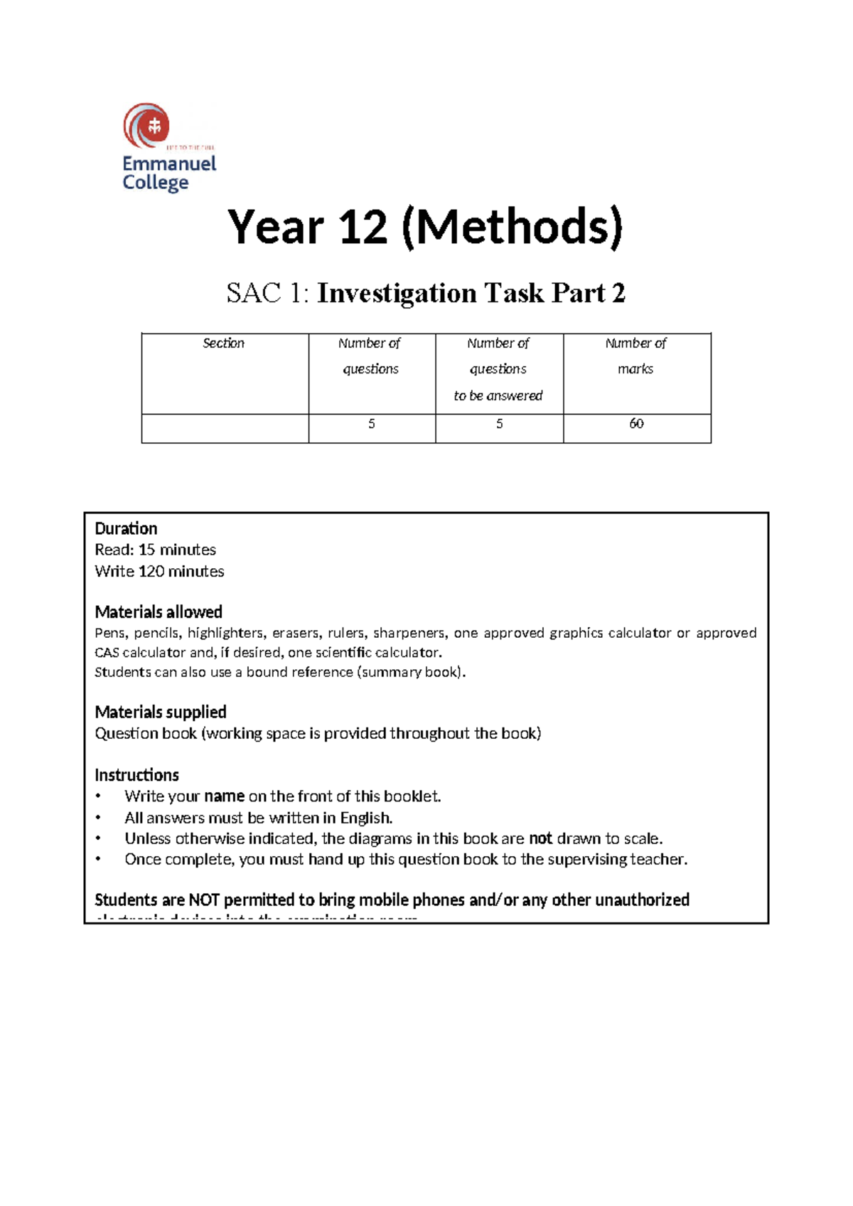 A civil engineers dream Part 2 - Year 12 (Methods) SAC 1: Investigation Task Part 2 Name: - Studocu