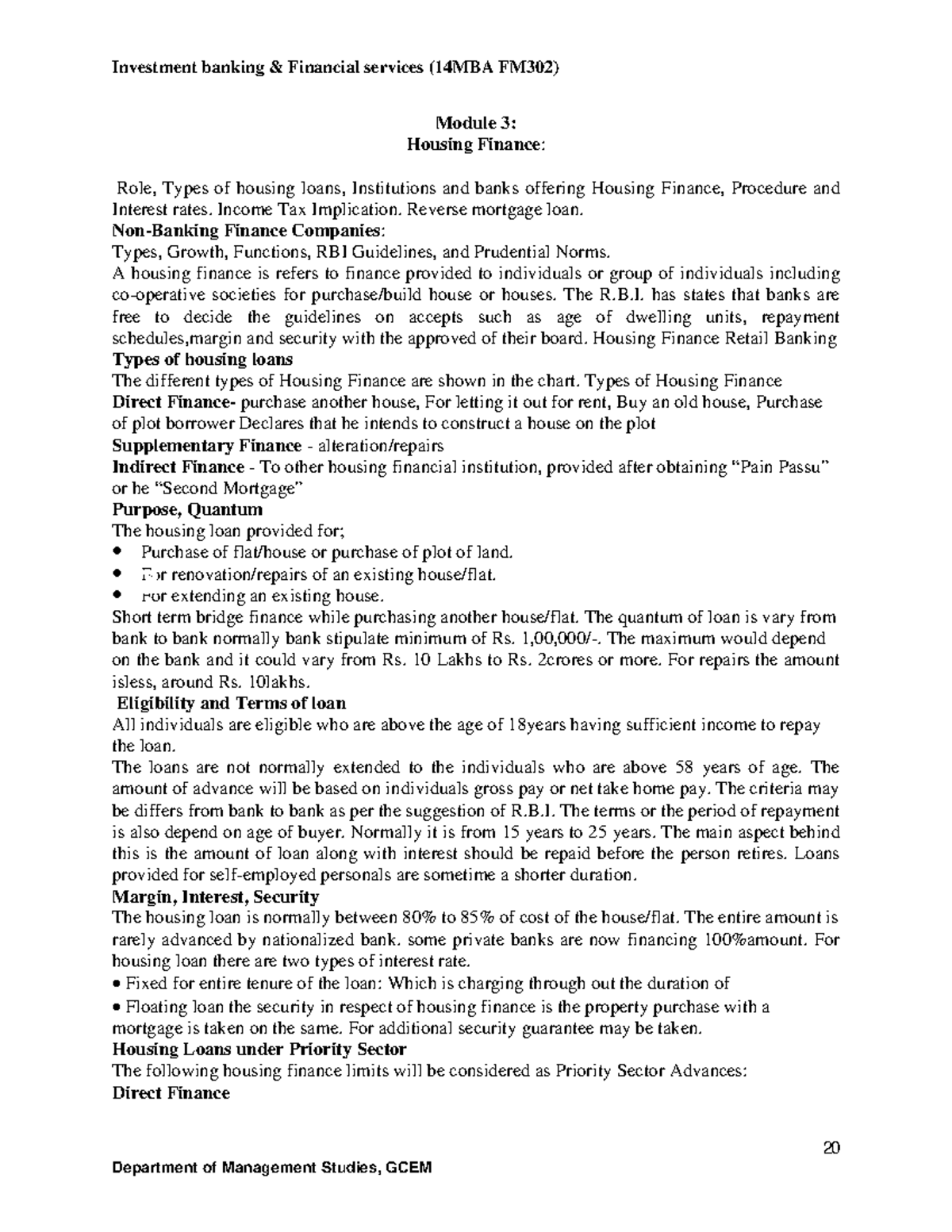 investment Banking-Housing Finance - 20 Module 3: Housing Finance: Role ...