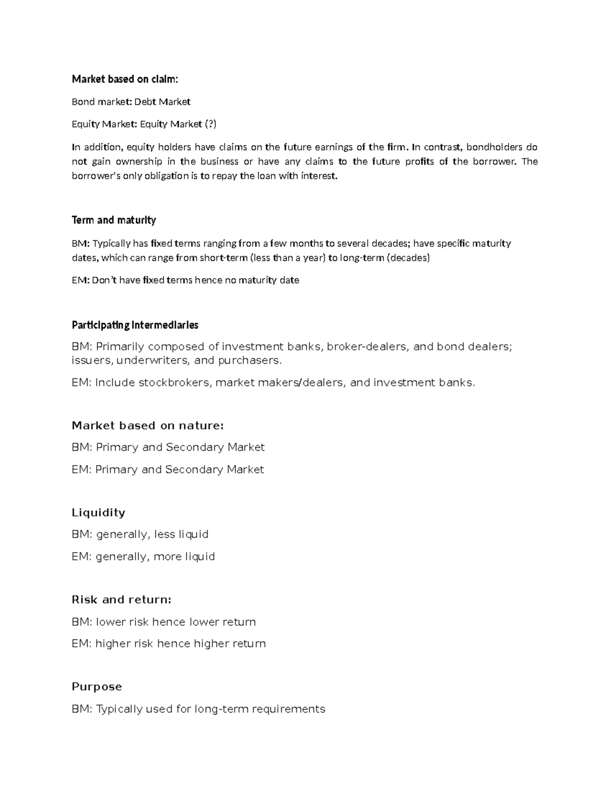 Finan. Market Essay - Market based on claim: Bond market: Debt Market ...
