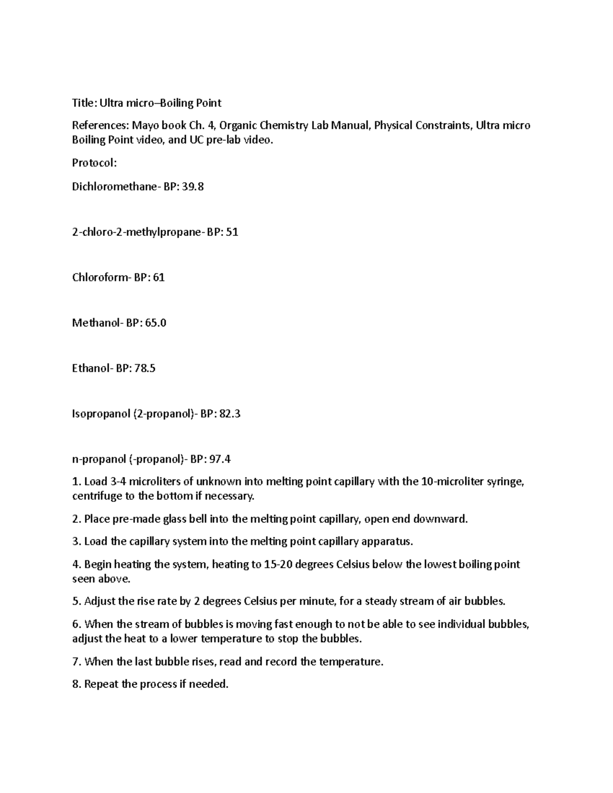Micro Boiling Point Lab - Title: Ultra micro–Boiling Point References ...