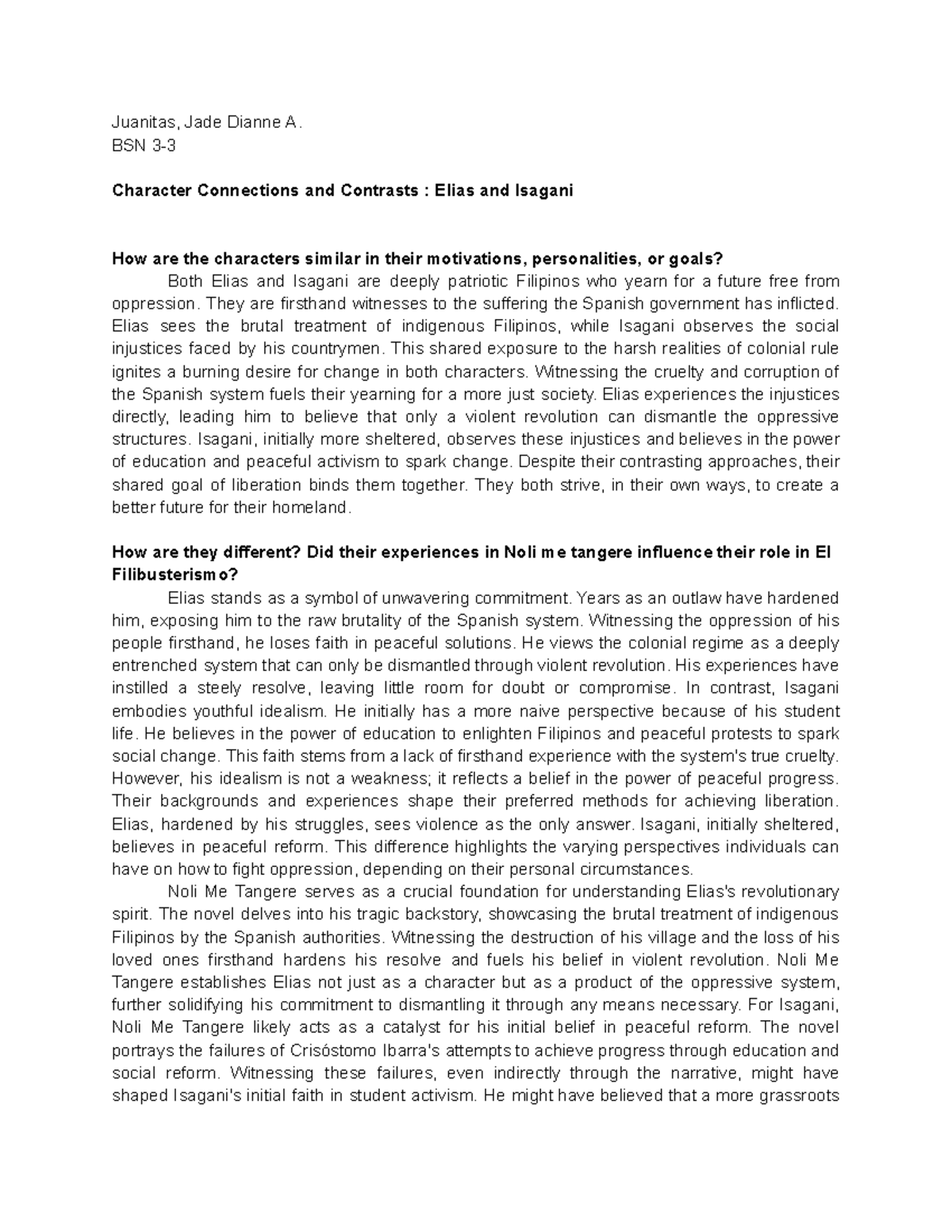 Rizal ACT - Activity - Juanitas, Jade Dianne A. BSN 3- Character ...