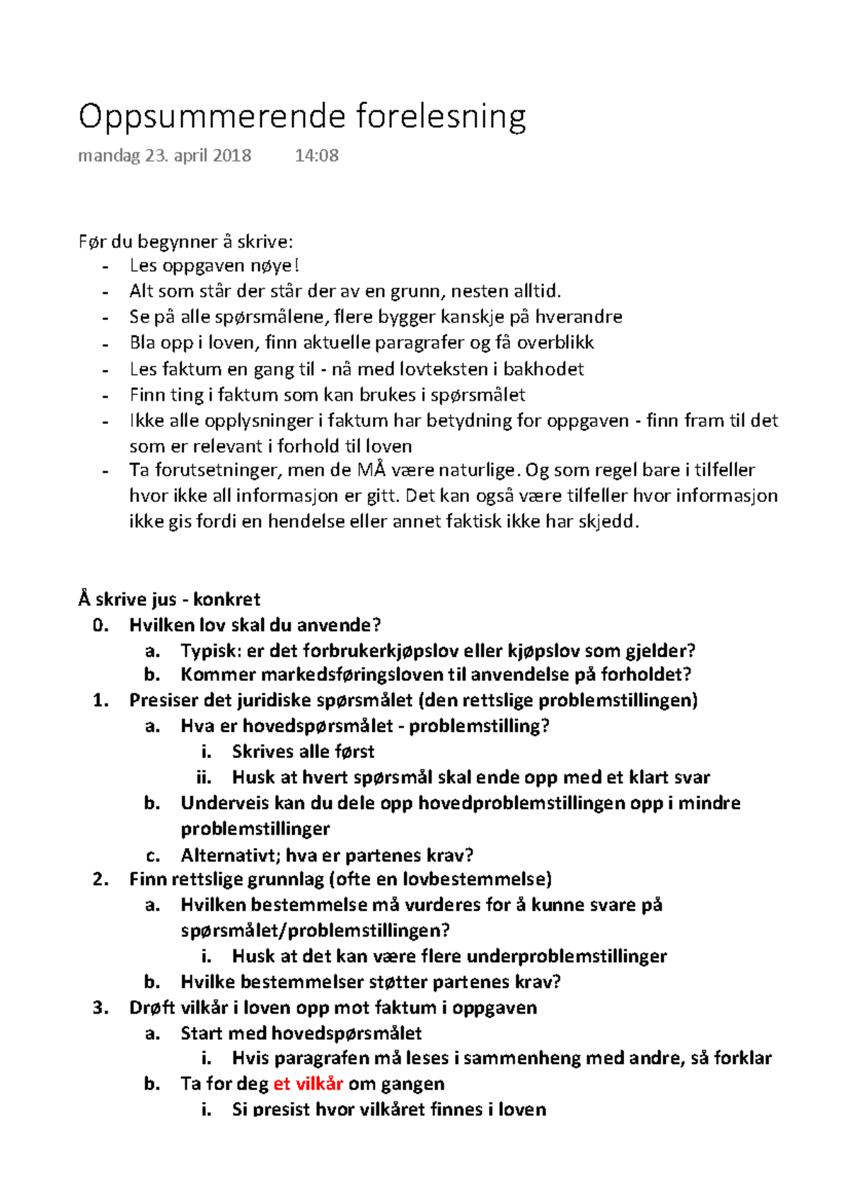 Oppsummering - Sammendrag Markedsrett og etikk - Oppsummerende forelesning mandag 23. april 2018 ...