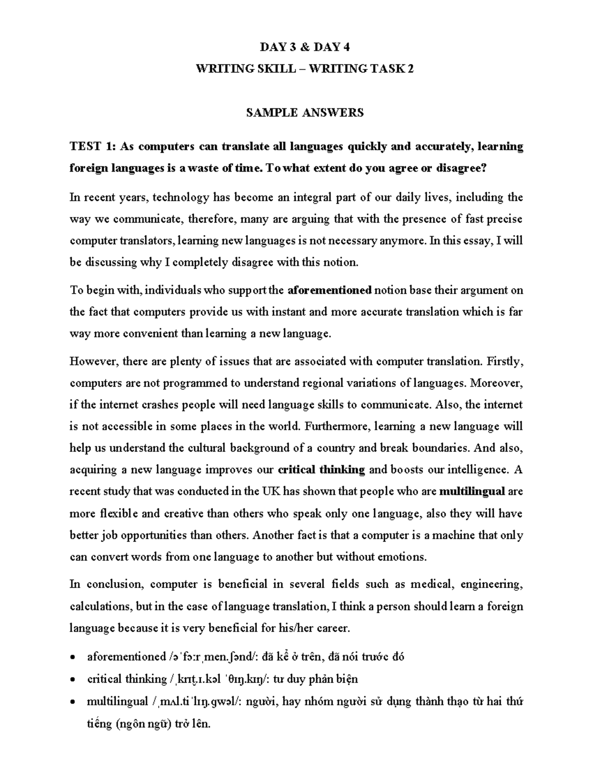 Buổi 3 & 4 - Writing Task 2 Samples - DAY 3 & DAY 4 WRITING SKILL ...