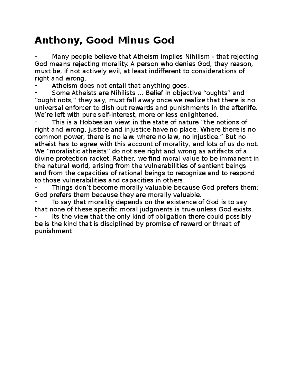 Good Minus God Notes - Anthony, Good Minus God ⁃ Many people believe ...