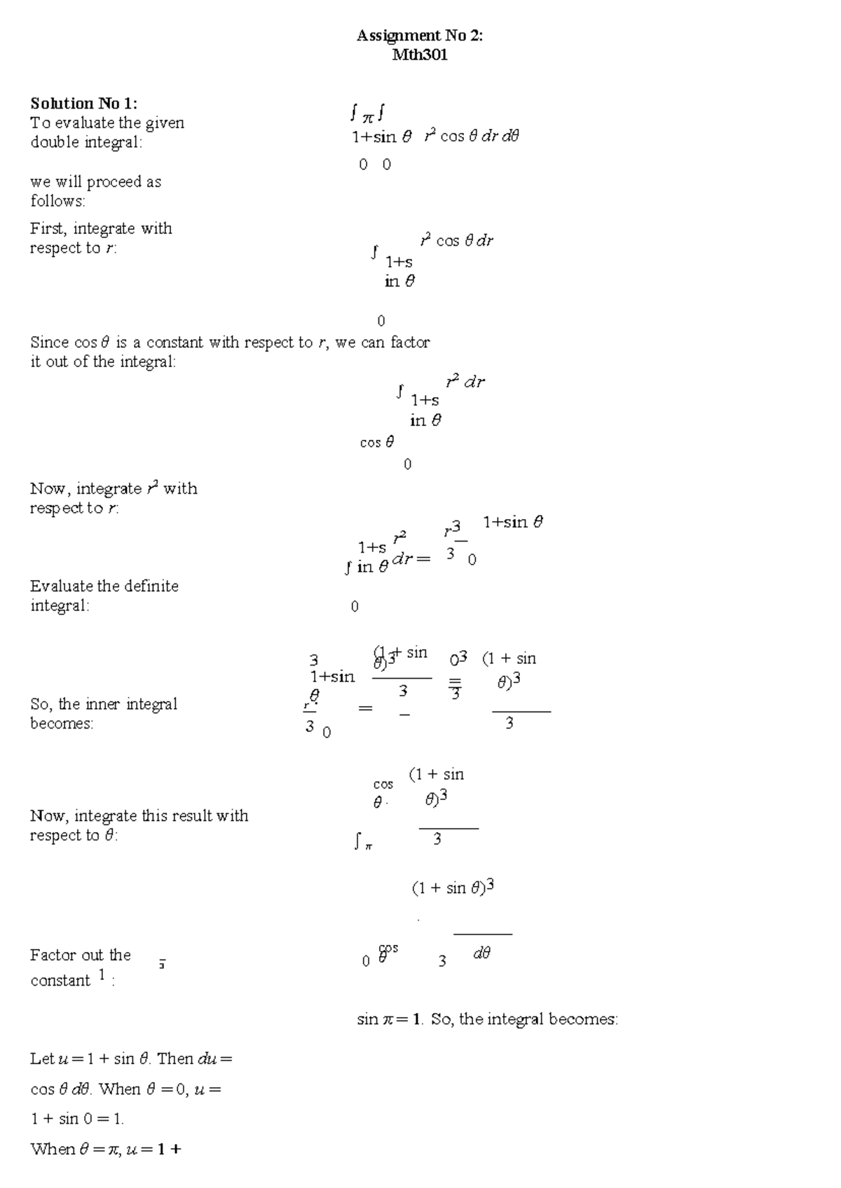 Assignment No 2mth301 ∫ R 3 Assignment No 2 Mth Solution No 1 To Evaluate The