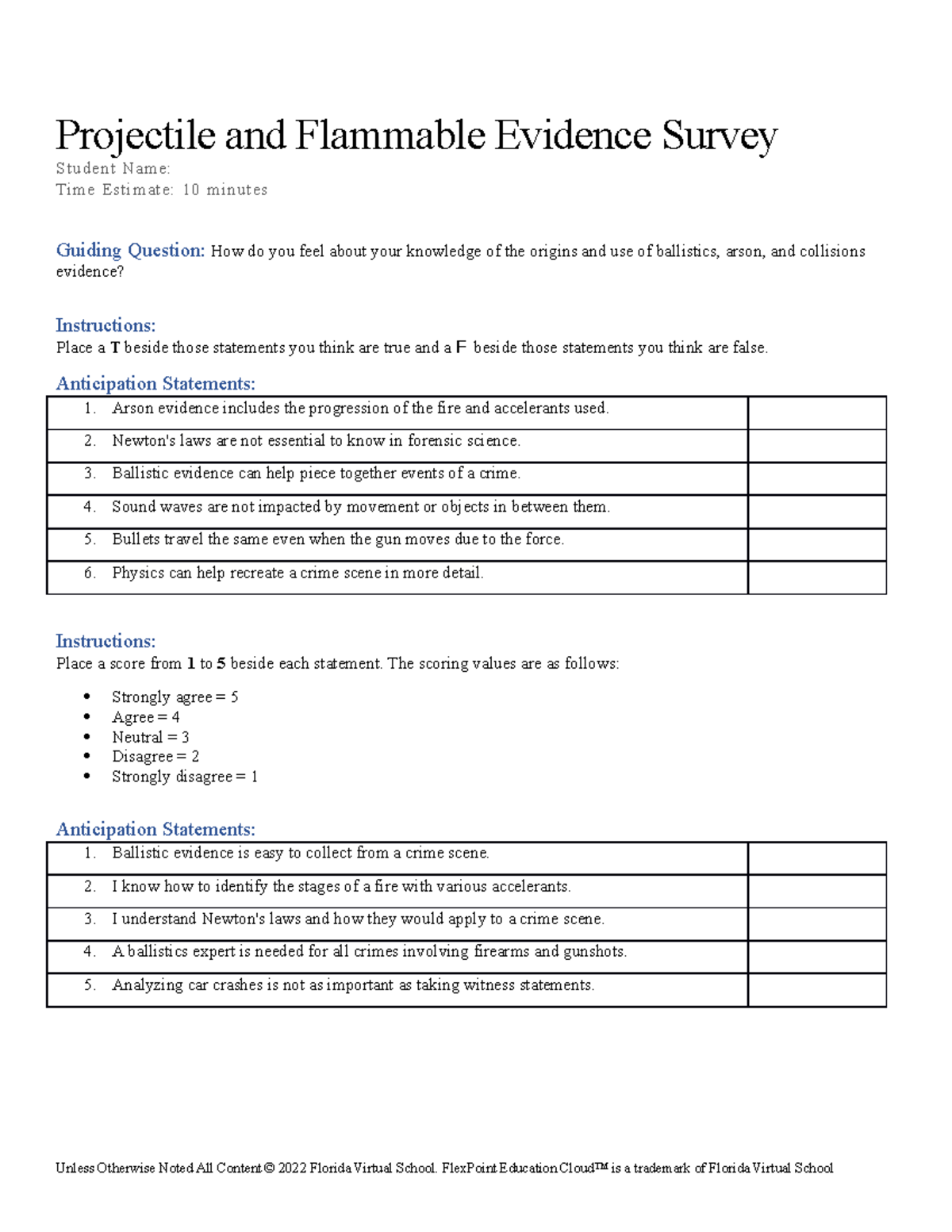 Projectile and flammable evidence survey - Projectile and Flammable ...