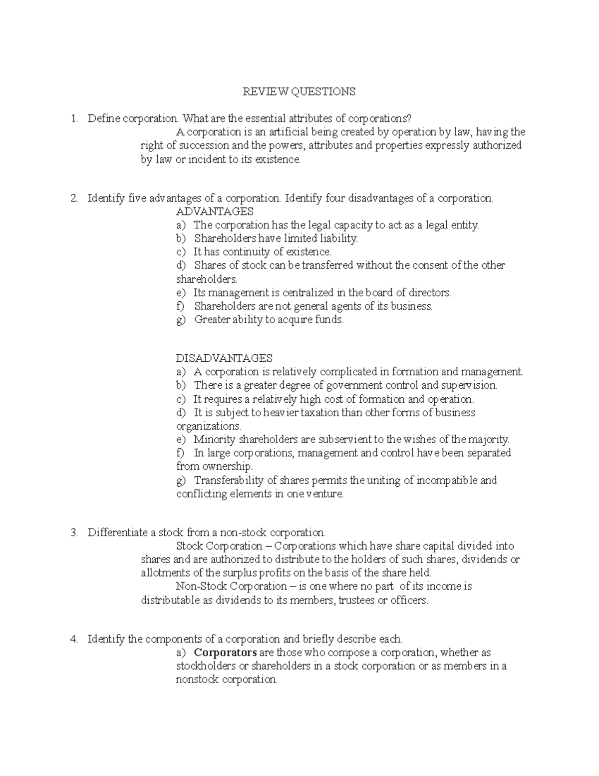 Review Questions - PRACTICE MAERIALS - REVIEW QUESTIONS Define ...