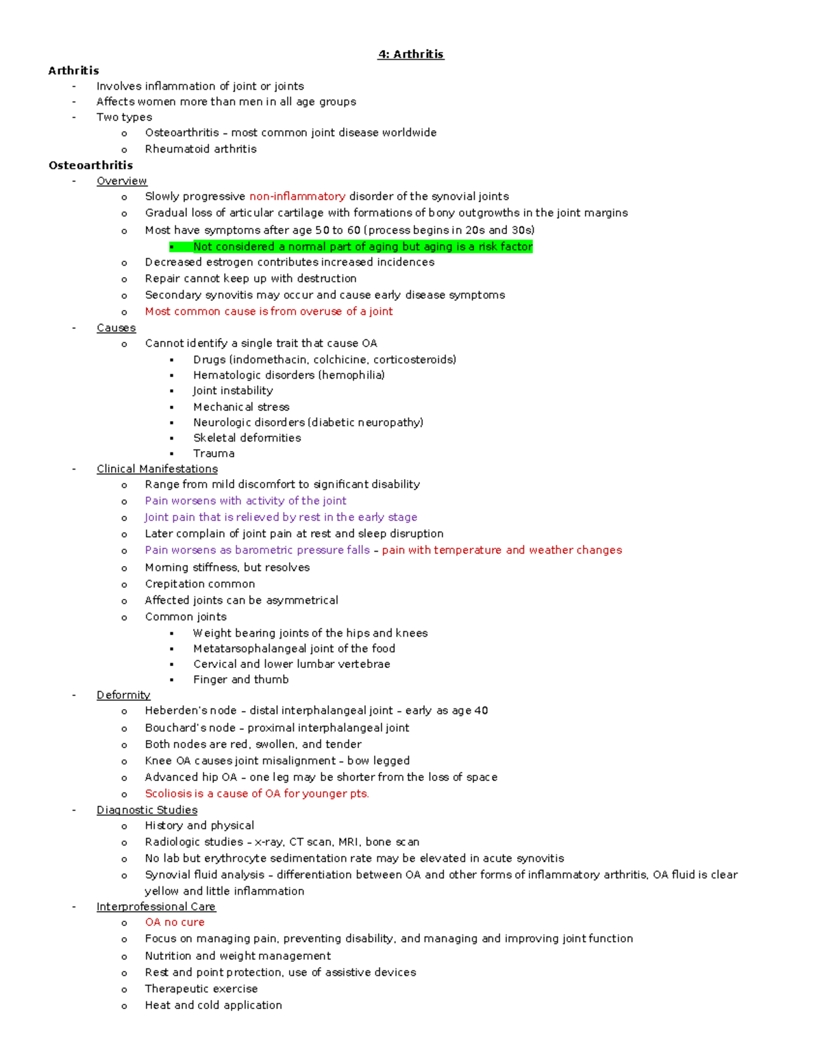 4 Arthritis - na this is lecture notes for this topic in adult 1 - 4 ...