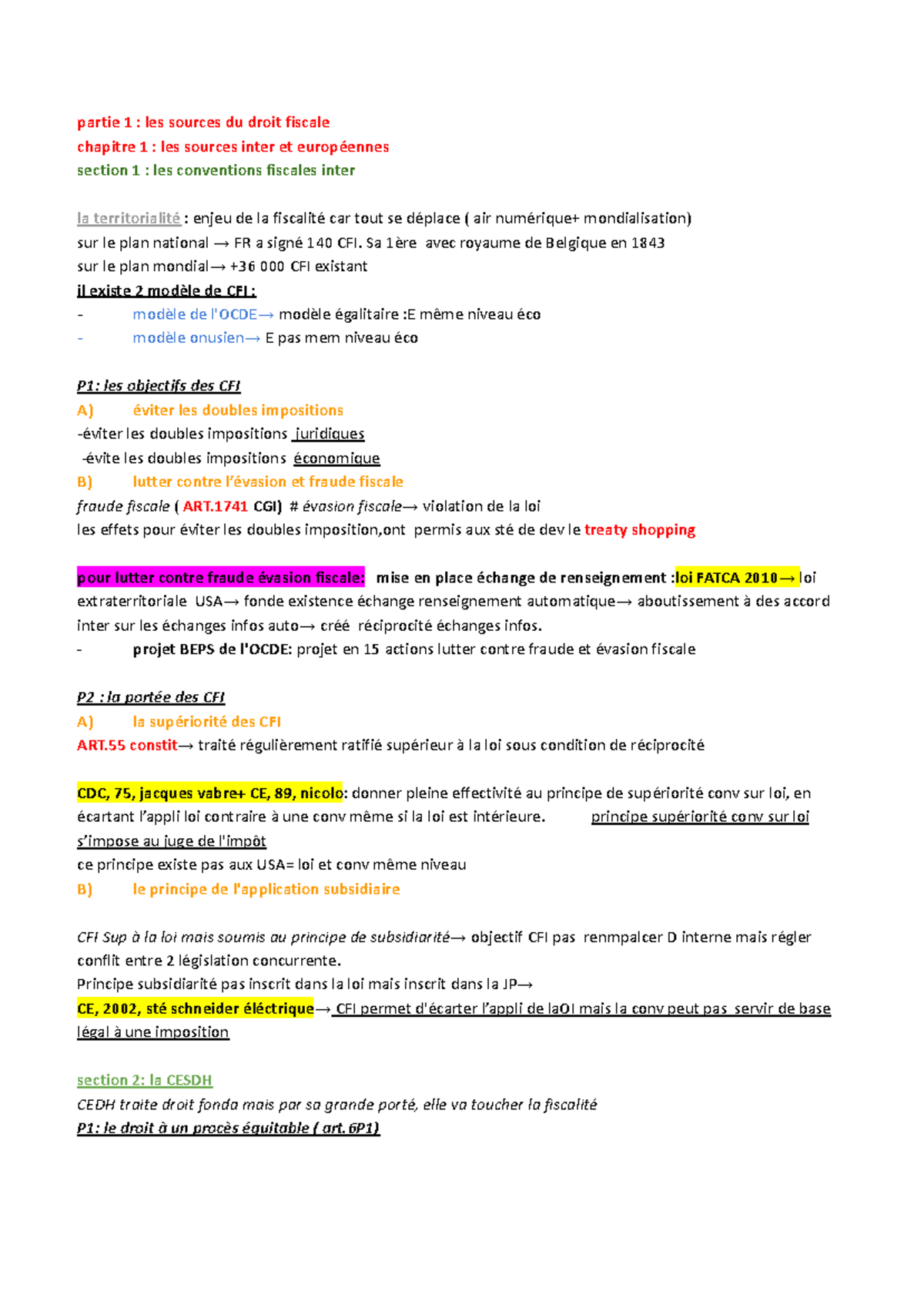 Fiche droit fiscal - partie 1 : les sources du droit fiscale chapitre 1 ...