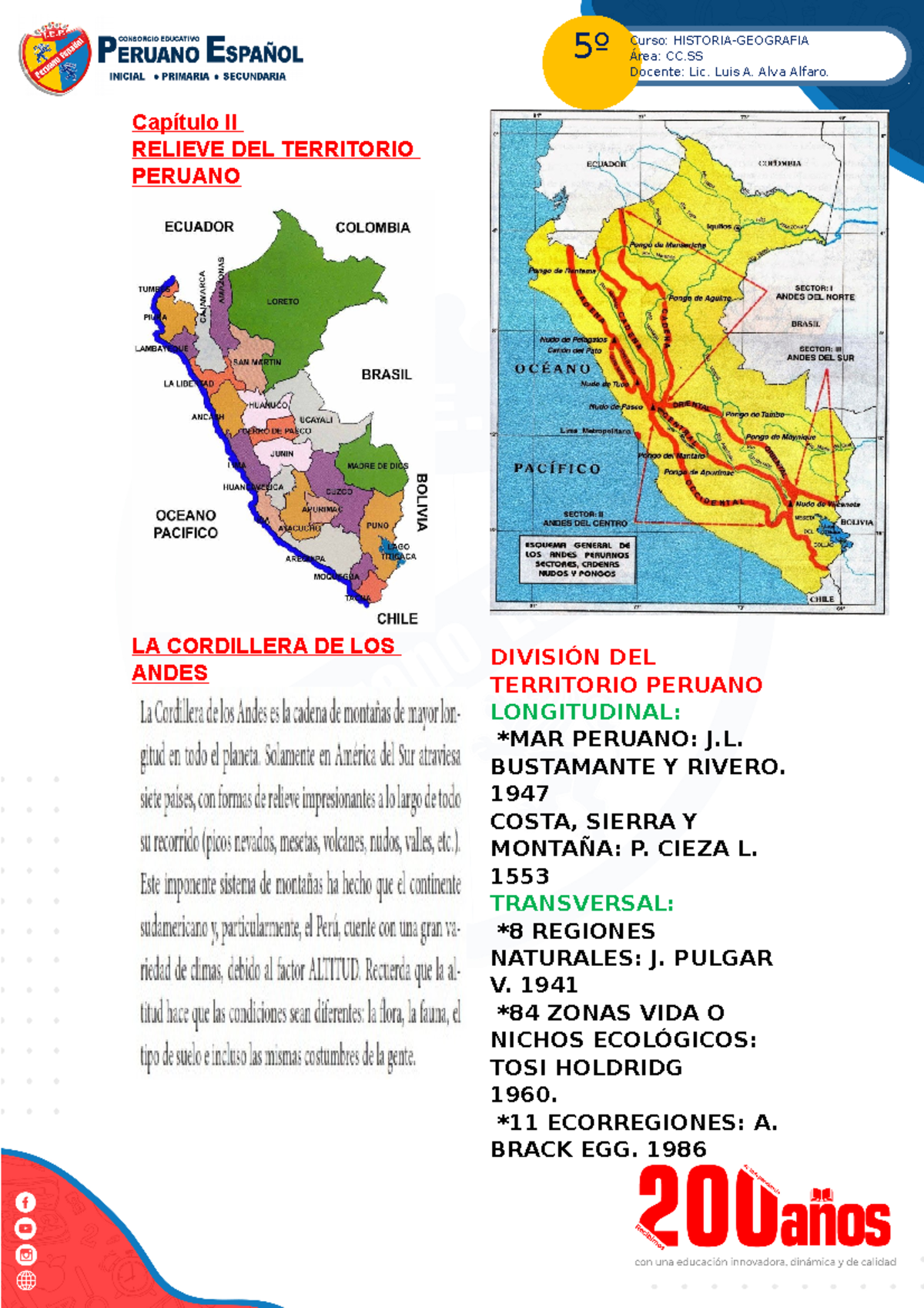 CAP - CAP - Capítulo II RELIEVE DEL TERRITORIO PERUANO LA CORDILLERA DE ...