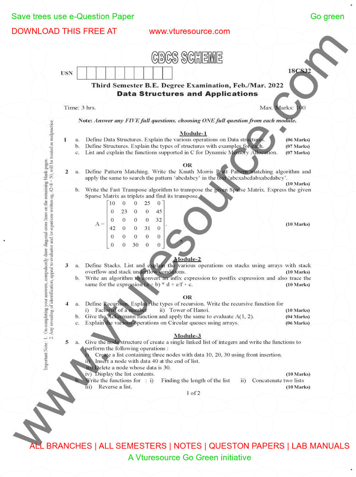 ds march 2022 q/p - 3rd sem cse - Studocu