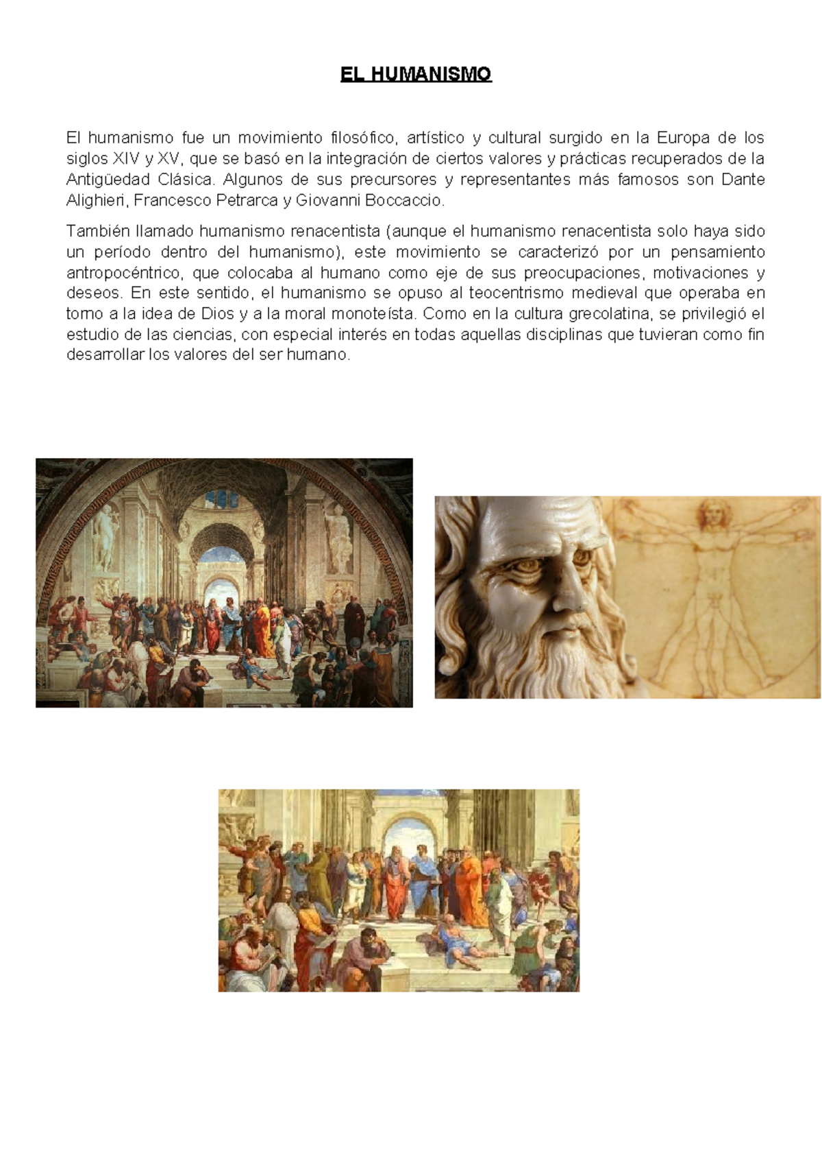 EL Humanismo - EL HUMANISMO El humanismo fue un movimiento filosófico ...