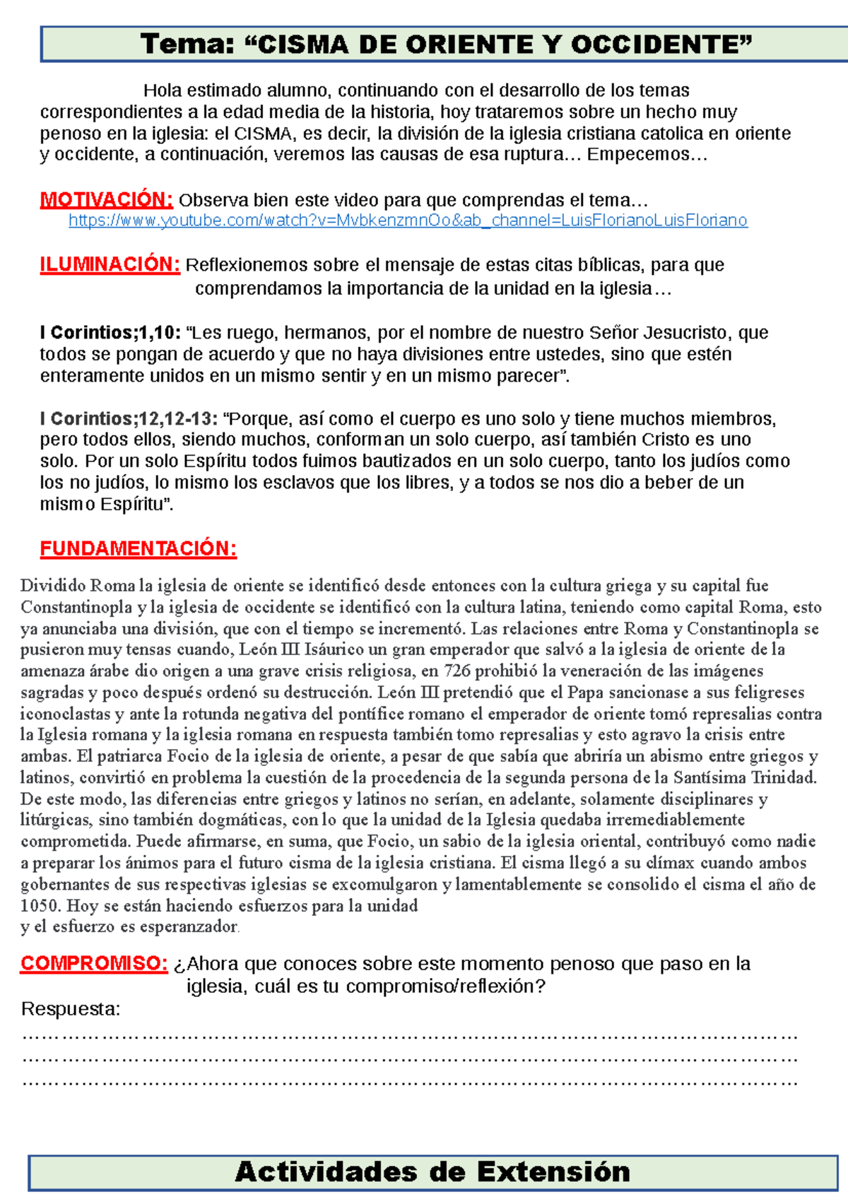3º SEC Cisma DE Oriente - para mayor informacion - Tema: “CISMA DE ...