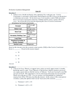 Production Management - Production Operation Management Quiz 7 Question ...