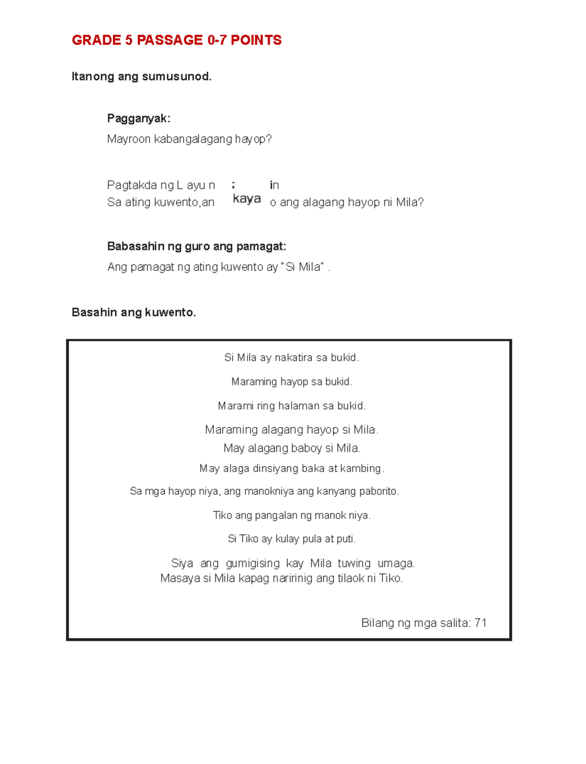Grade-5- Filipino-PHIL-IRI-Passage - GRADE 5 PASSAGE 0-7 POINTS Itanong ...