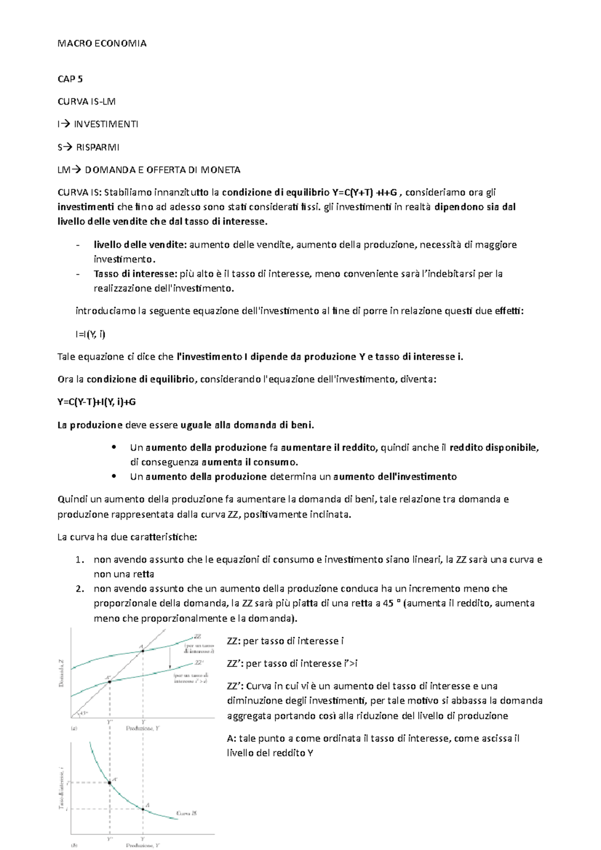 CAP 5 - Appunti - CAP 5 CURVA IS-LM I INVESTIMENTI S RISPARMI LM DOMANDA E OFFERTA DI MONETA ...