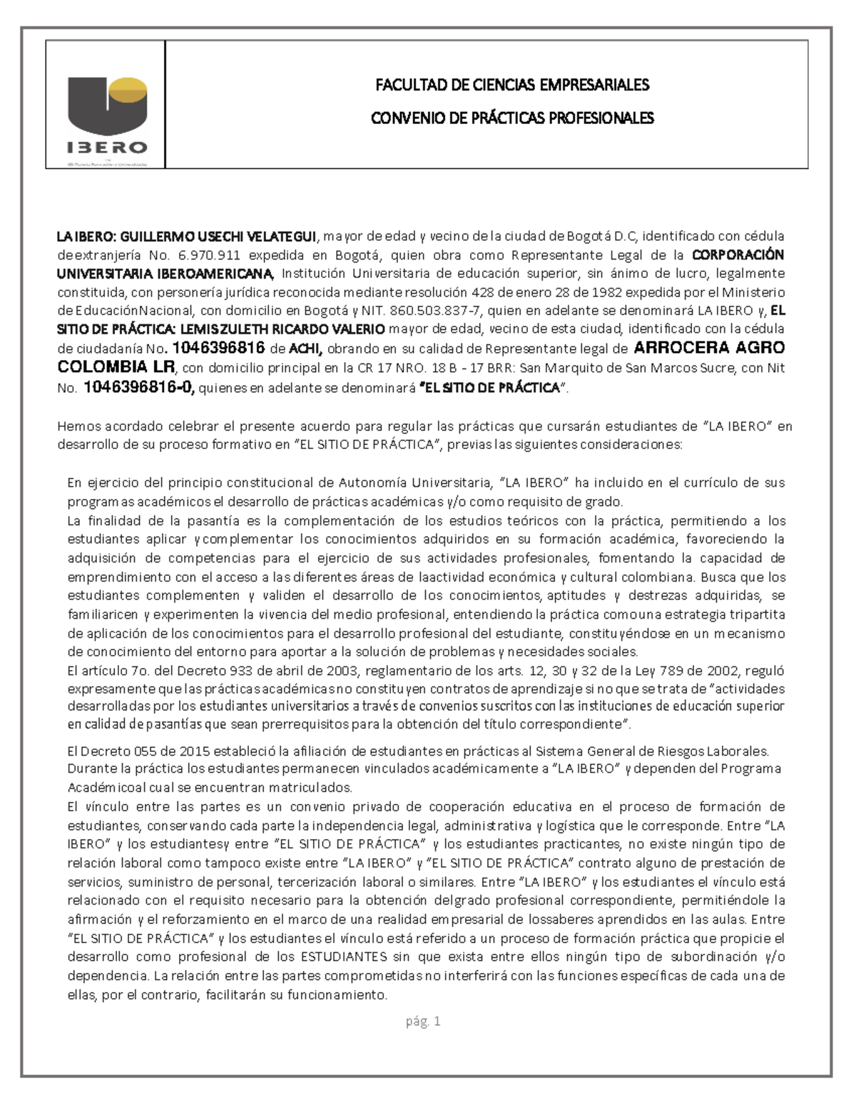 Convenio Interinstitucional - CONVENIO DE PRÁCTICAS PROFESIONALES LA ...