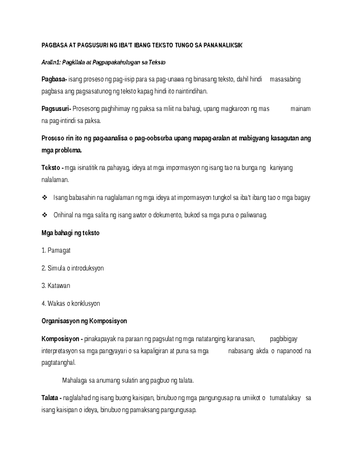 Aralin sa pagbasa at pagsusuri g11 - PAGBASA AT PAGSUSURI NG IBA’T ...