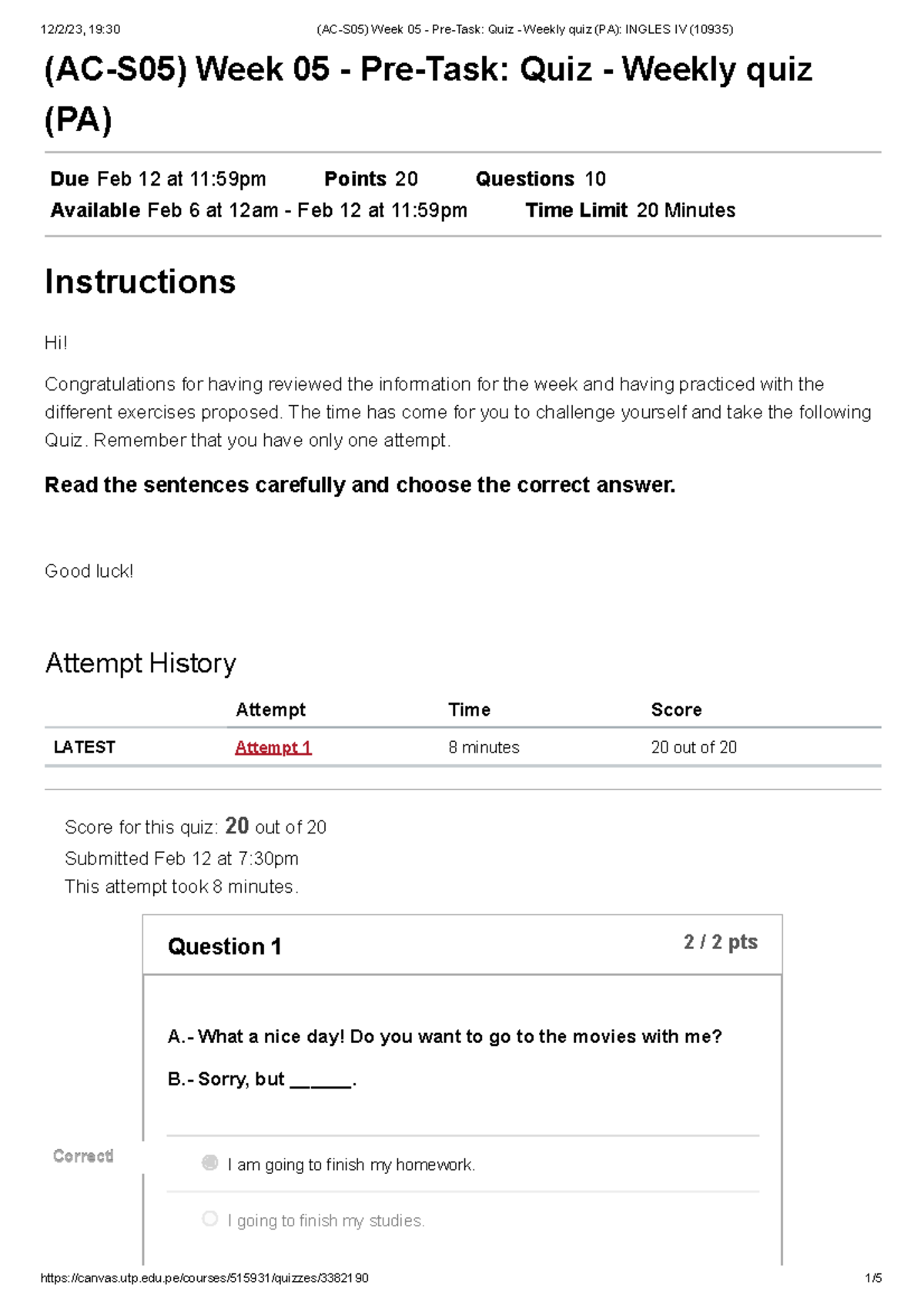 (AC-S05) Week 05 - Pre-Task Quiz - Weekly quiz (PA) Ingles IV (10935 ...