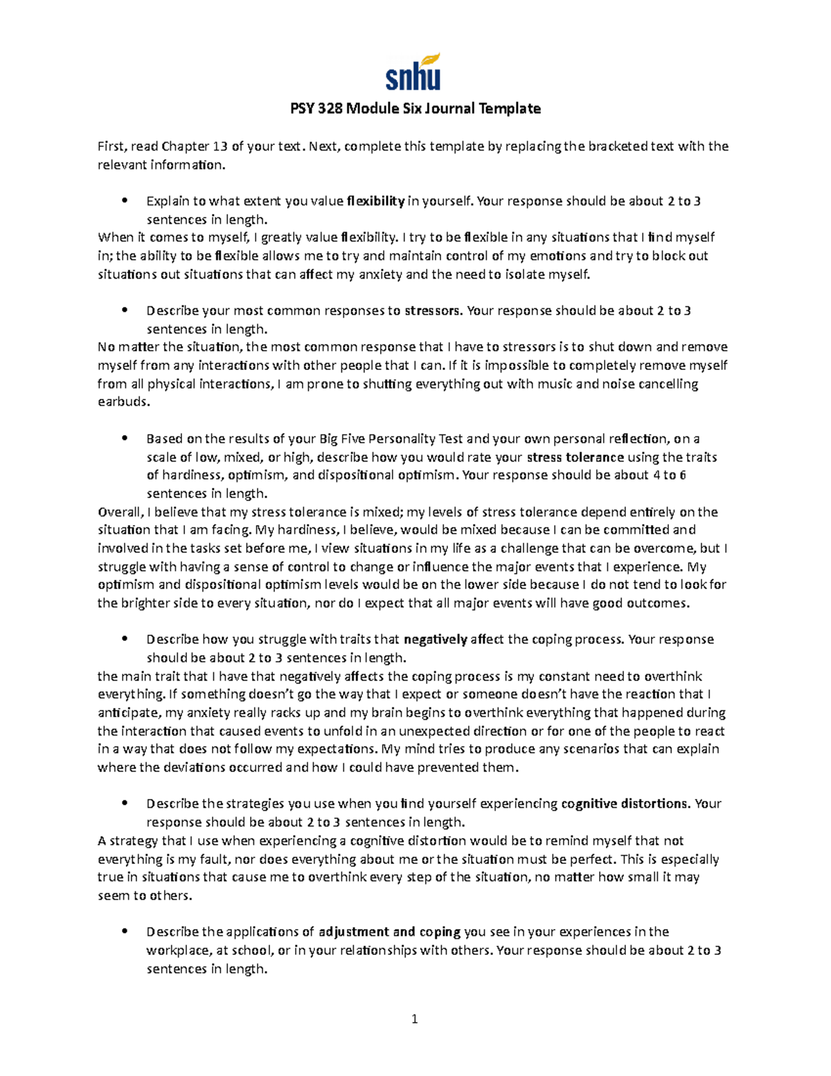 PSY 328 Module Six Journal Template - PSY 328 Module Six Journal ...
