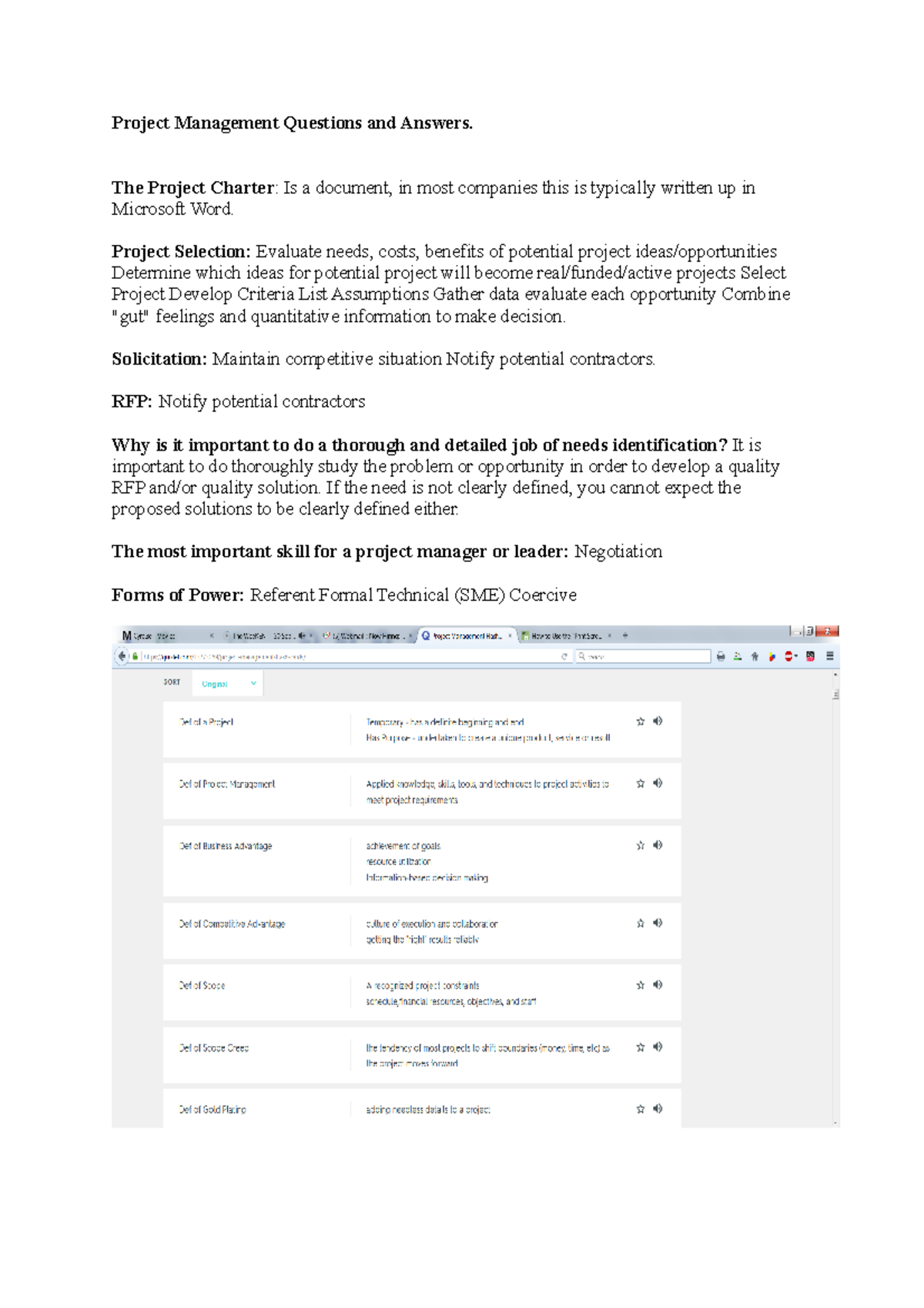 Questions and Answers - Lecture notes 1 - 7 - Project Management ...