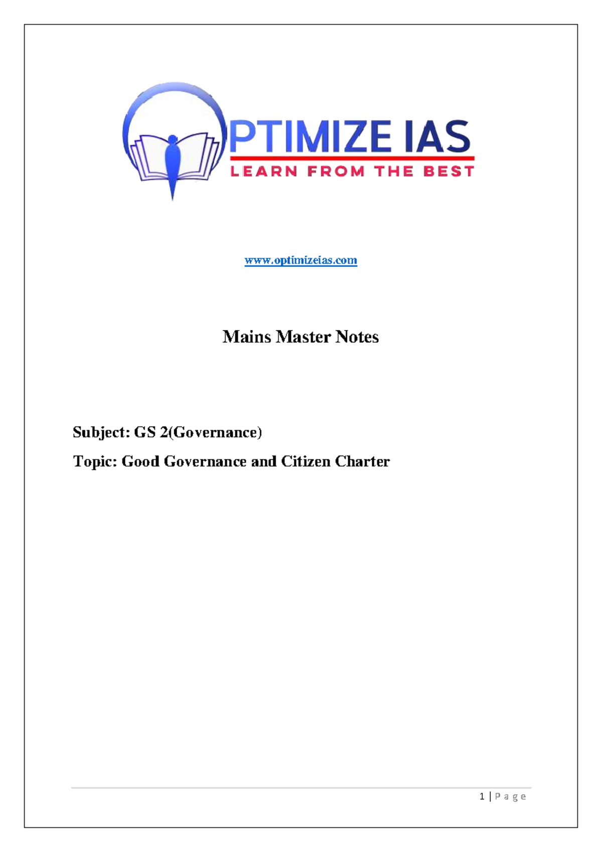Mains Master Notes Good Governance and Citizen Charter lyst2218 ...