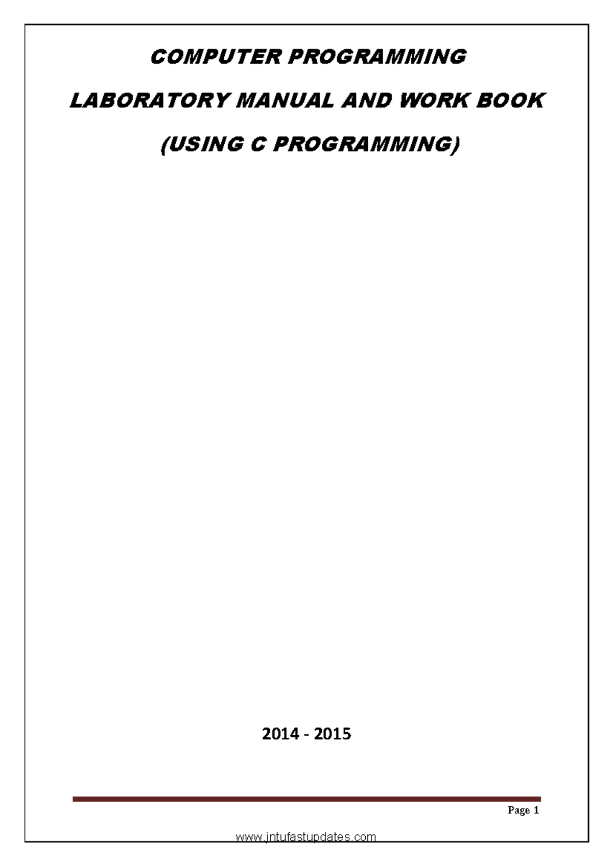 Computer Programming Lab Manual Page 1 Computer Programming Laboratory Manual And Work Book