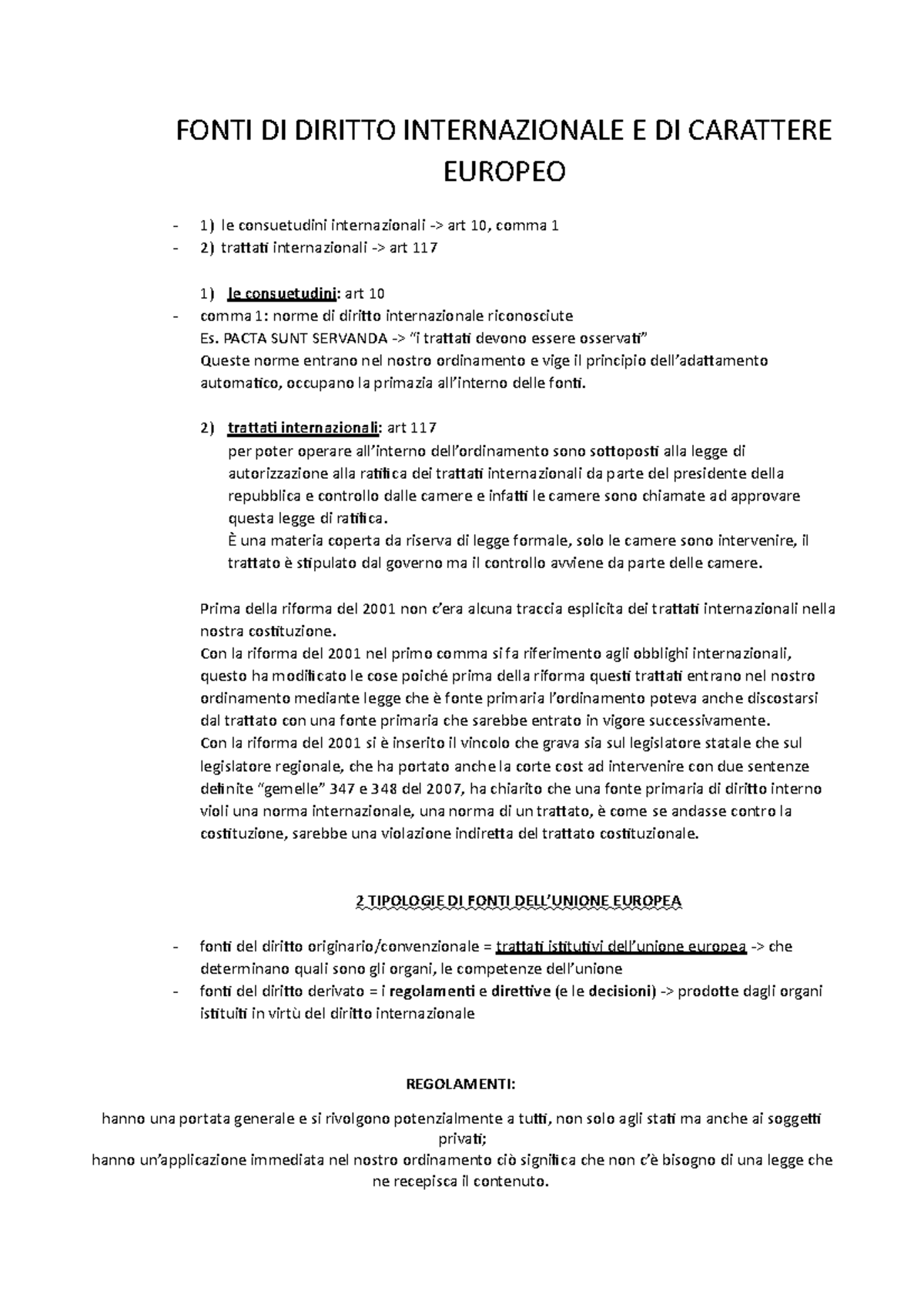 Fonti di diritto internazionale - FONTI DI DIRITTO INTERNAZIONALE E DI ...