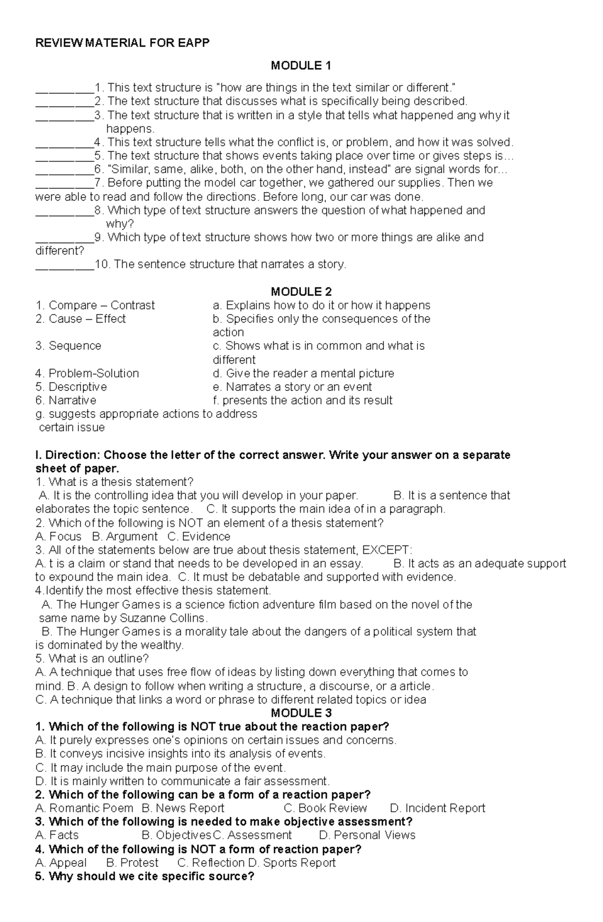 Review Material FOR EAPP - REVIEW MATERIAL FOR EAPP MODULE 1 _________1 ...