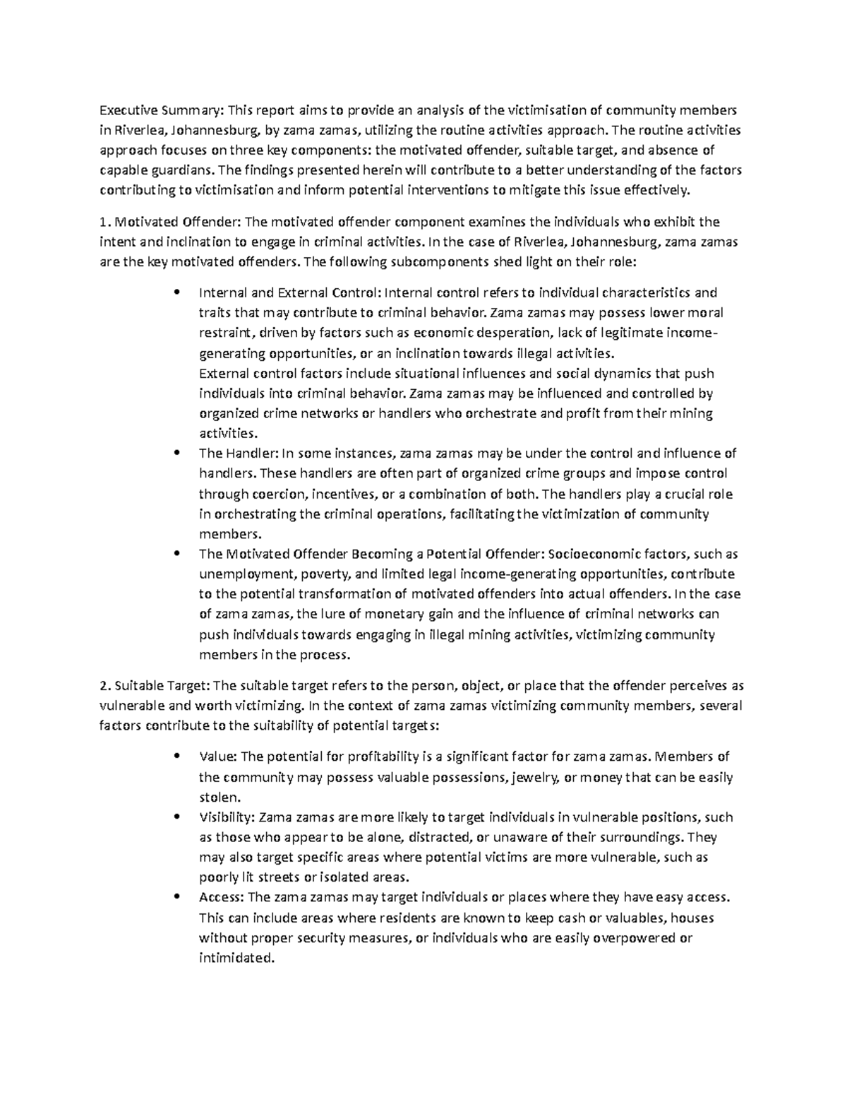 Ma Ngwenya - Executive Summary: This report aims to provide an analysis ...