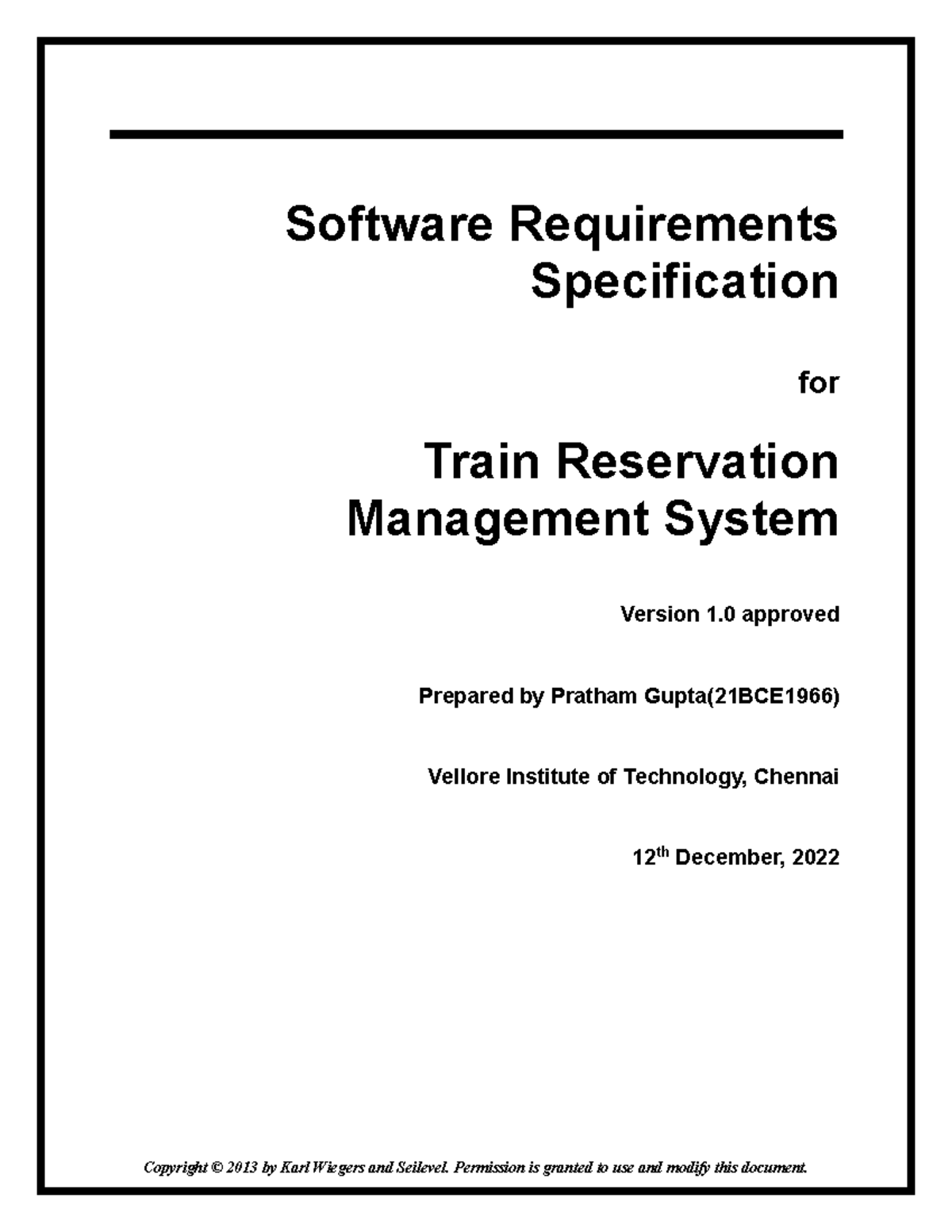 Software Requirement Specification - Software Requirements Specification for Train Reservation ...