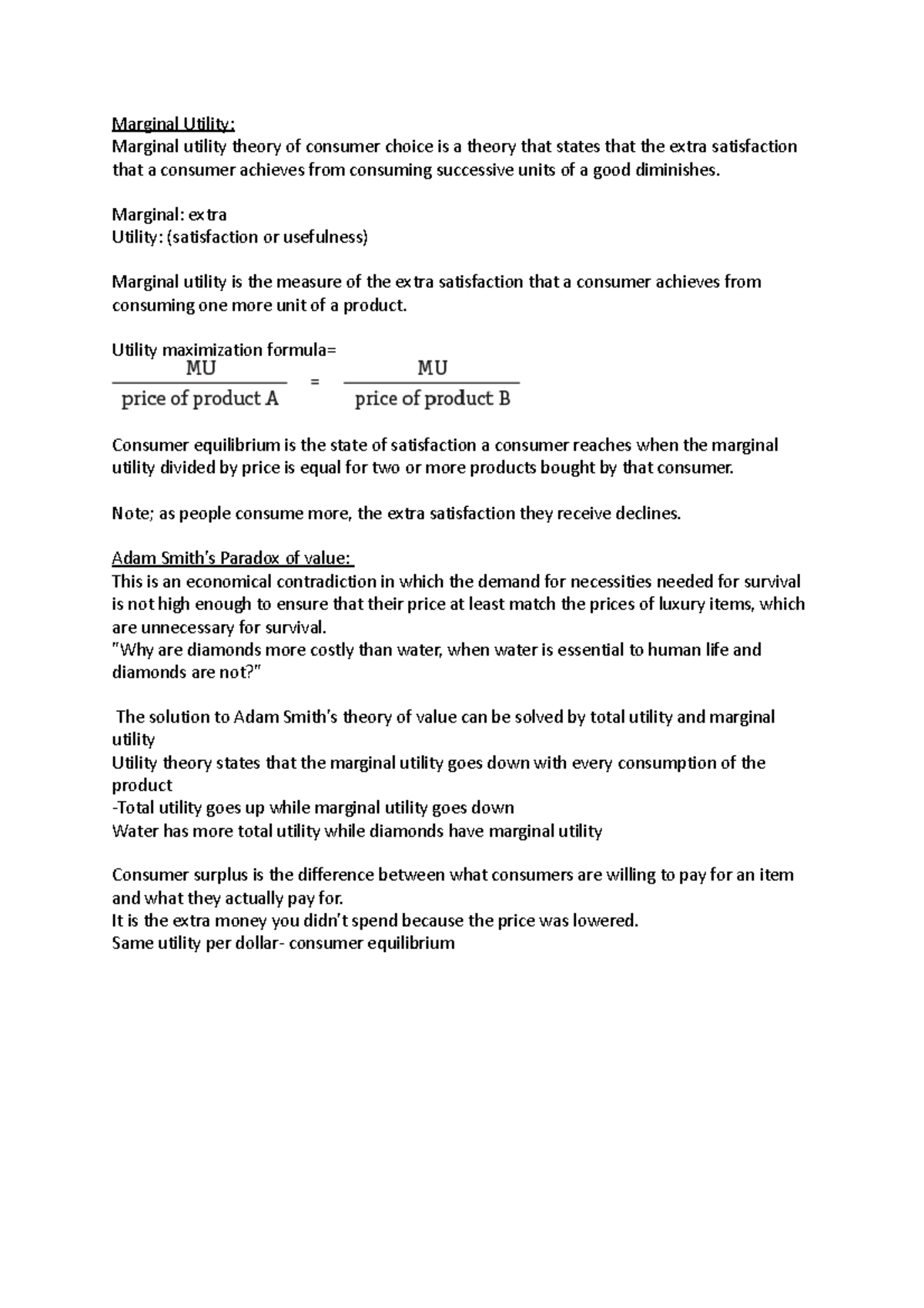 Marginal utility - Easy summarized study for quick understanding of the course with added ...