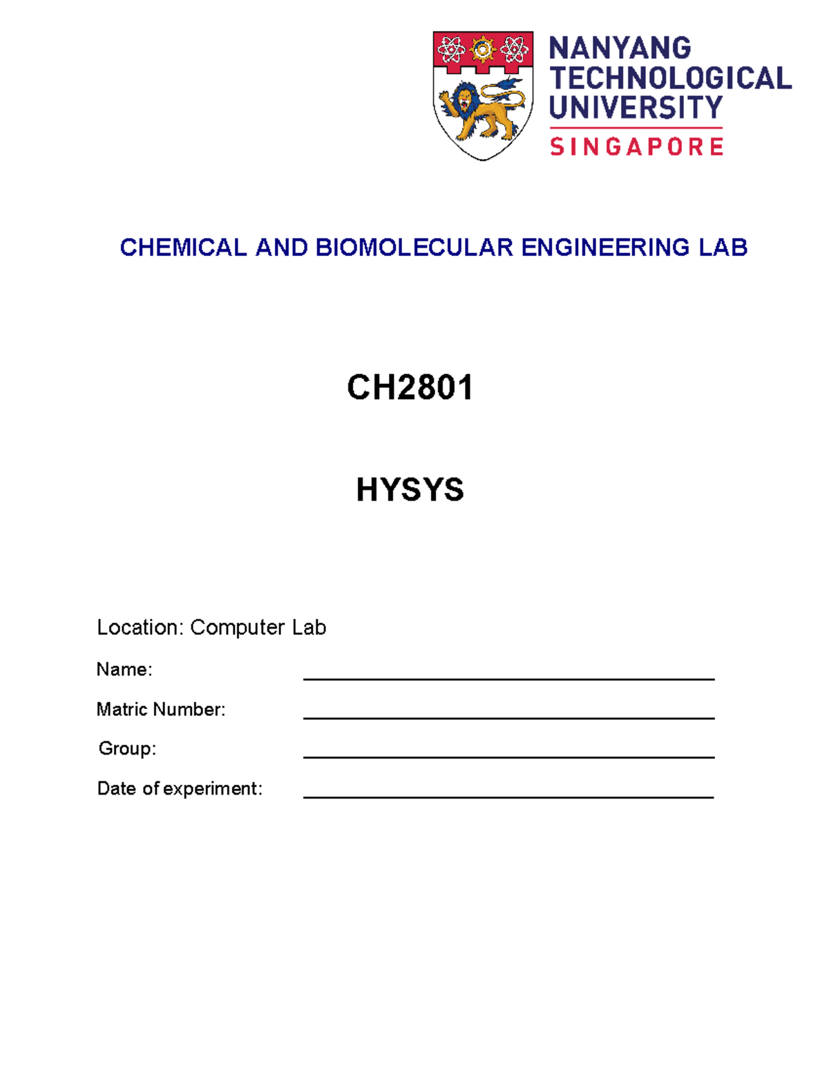 CH1801 C3 Hysys - lab - CH280 1 HYSYS _______________________________________ - Studocu