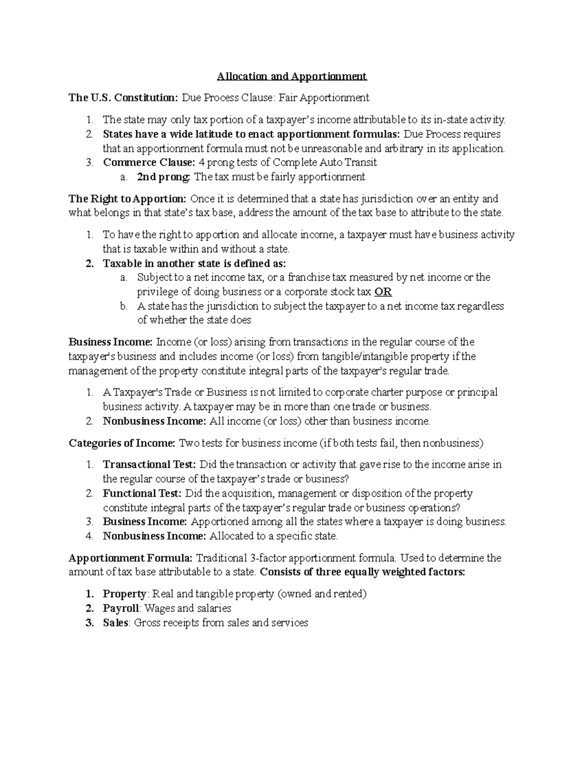 Allocation and Apportionment - Constitution: Due Process Clause: Fair ...