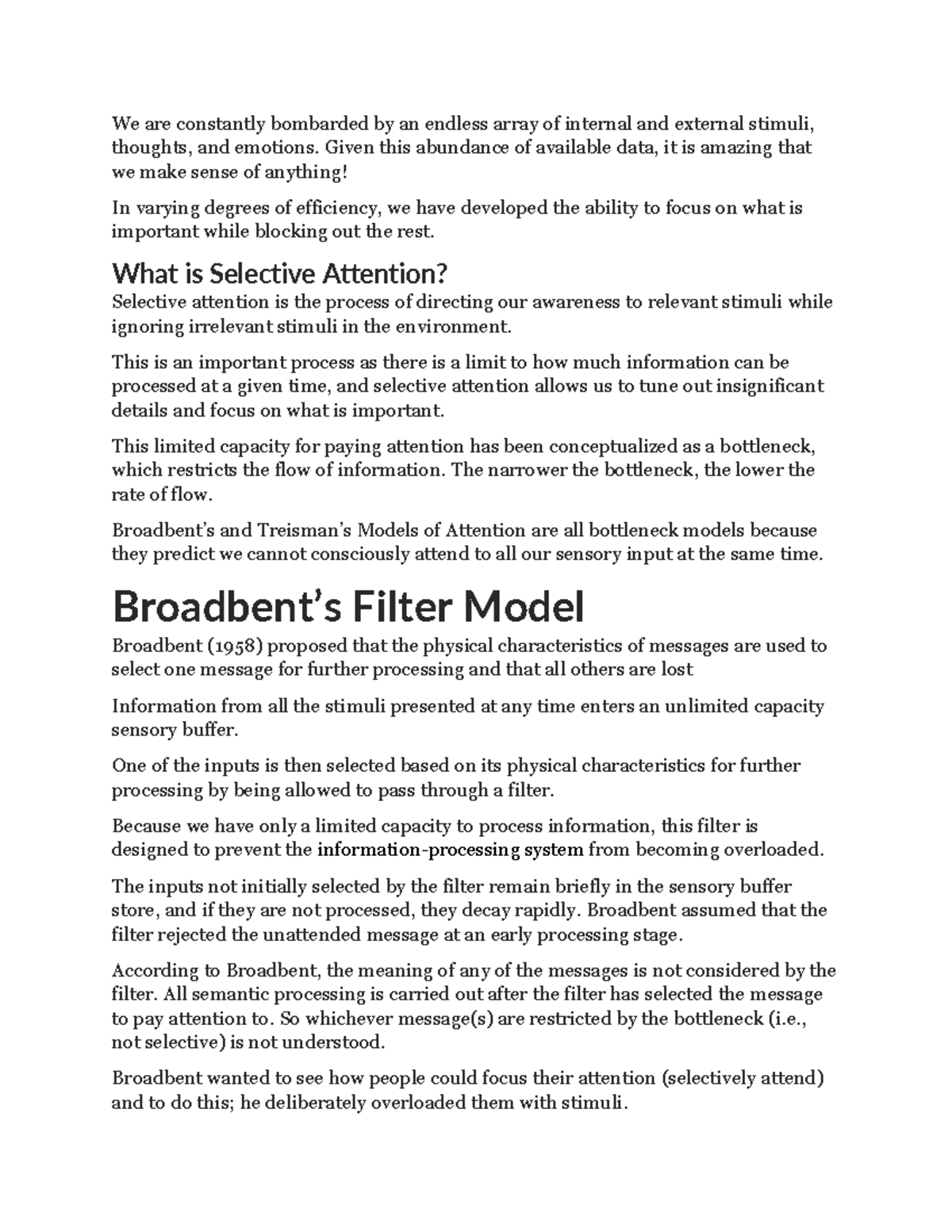 Theories Of Selective Attention Notes - We are constantly bombarded by ...