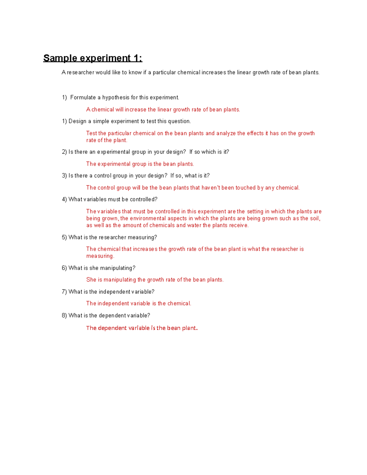 Sample experiment 1 - BIOL 1409 - CTC - Studocu