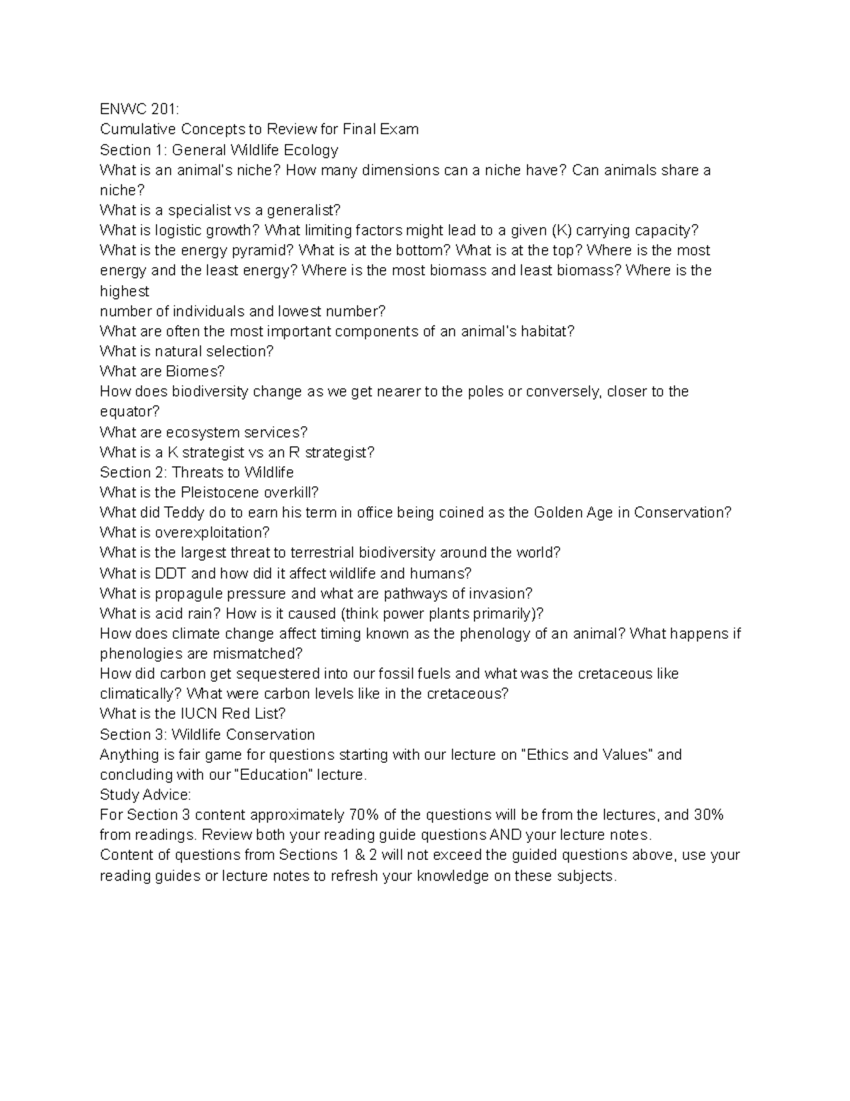 ENWC201 Final Study Guide - ENWC 201: Cumulative Concepts to Review for Final Exam Section 1 ...