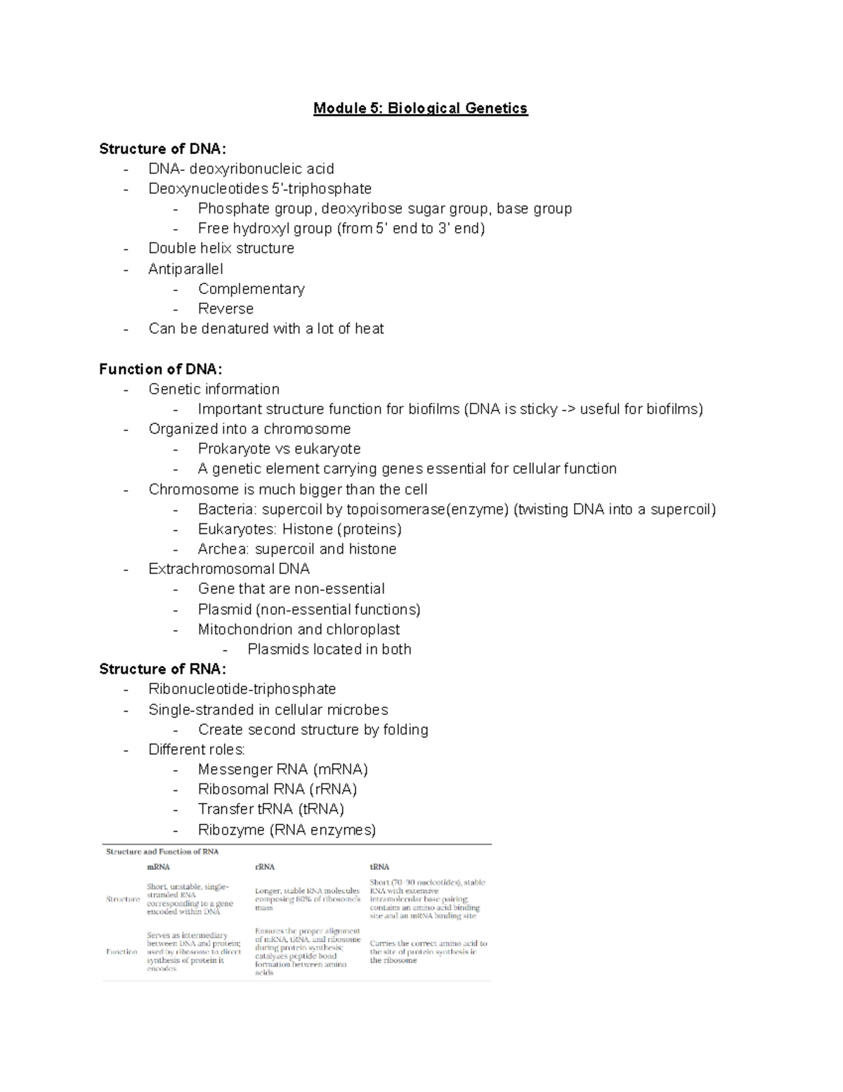 BMSC 210 - Midterm 2 Notes - Module 5: Biological Genetics Structure of ...