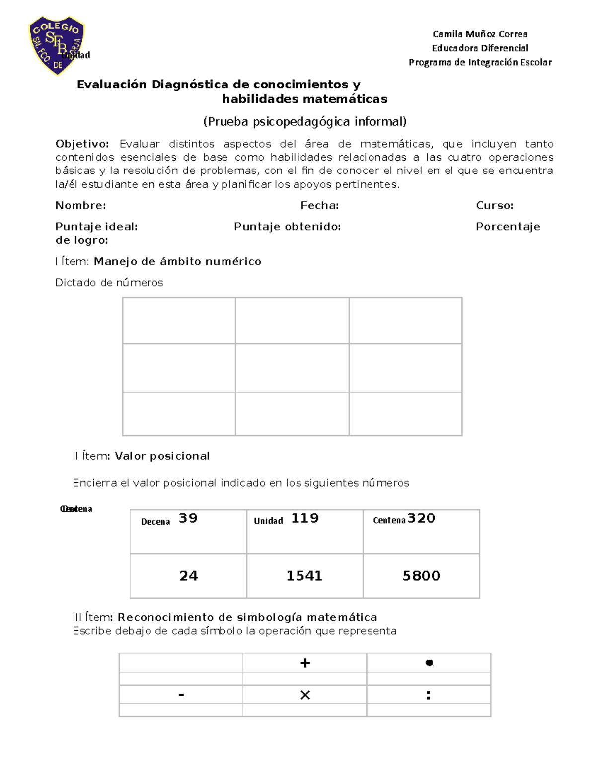 Prueba diagnóstica matemática - Evaluación Diagnóstica de conocimientos ...
