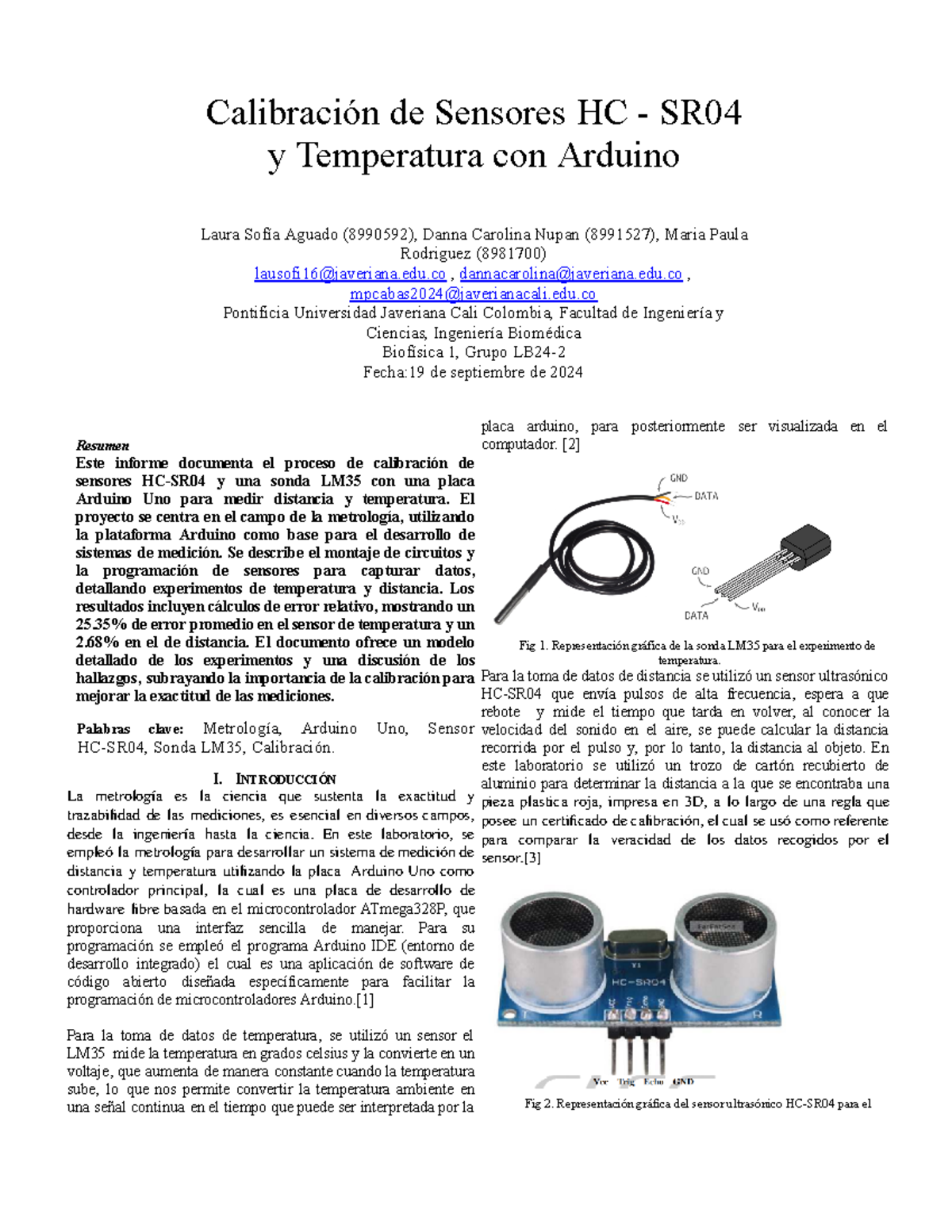 Calibración de Sensores HC - SR04 y Temperatura con Arduino- Rodriguez, Aguado, Nupan ...
