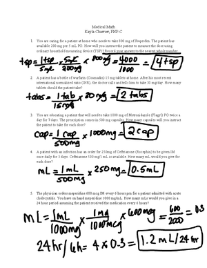 Practice Math 4 - Medical Math Kayla Charrier, FNP-C 1. You are caring ...