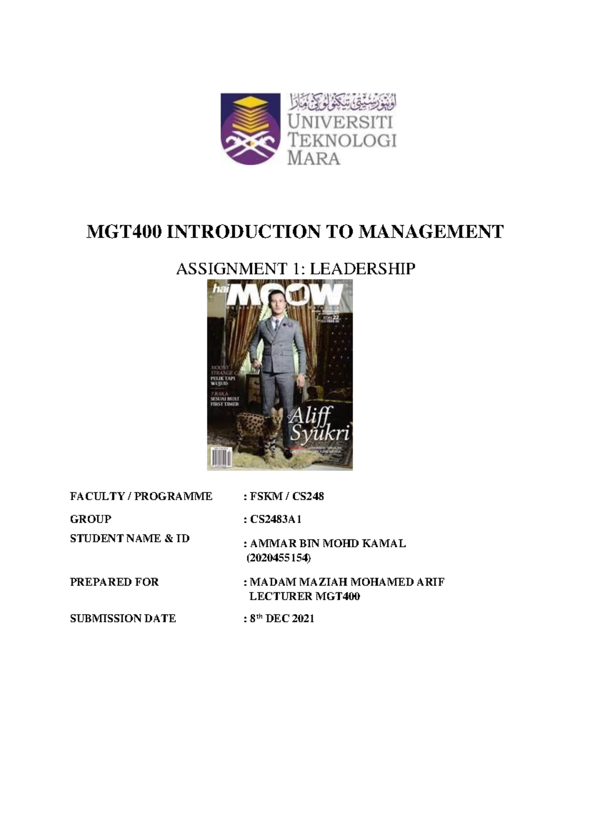 MGT400 DATO' Aliff Syukri - MGT400 INTRODUCTION TO MANAGEMENT ...
